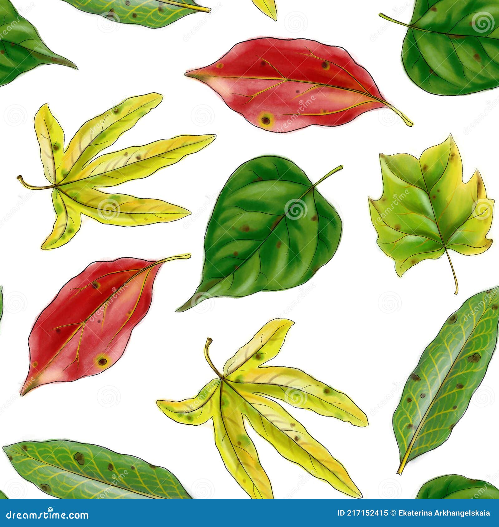 Seamless Pattern with Drawing Tree Leaves Stock Illustration ...