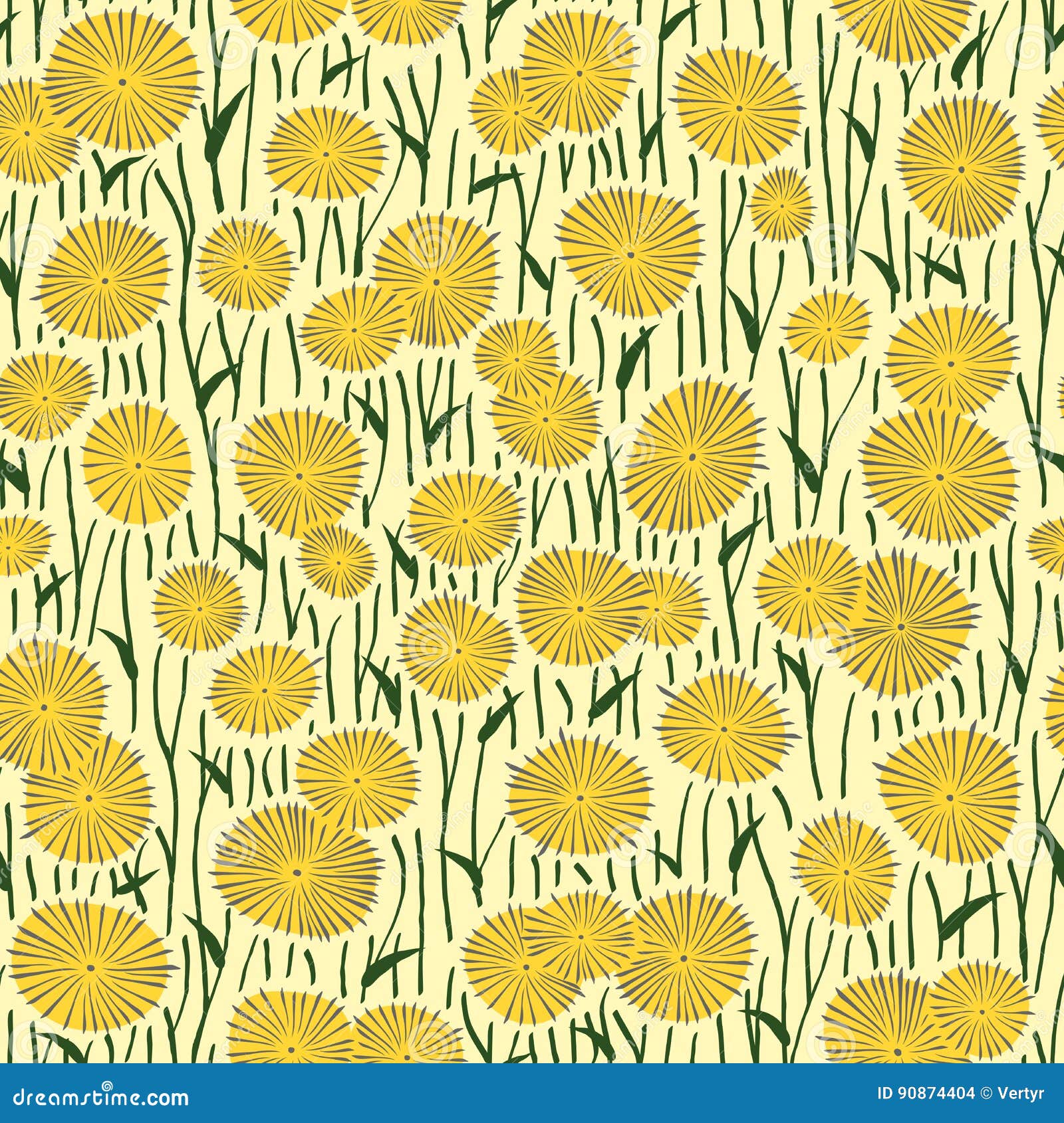 Seamless Pattern of Drawings of Dandelion Flowers. Stock Vector ...