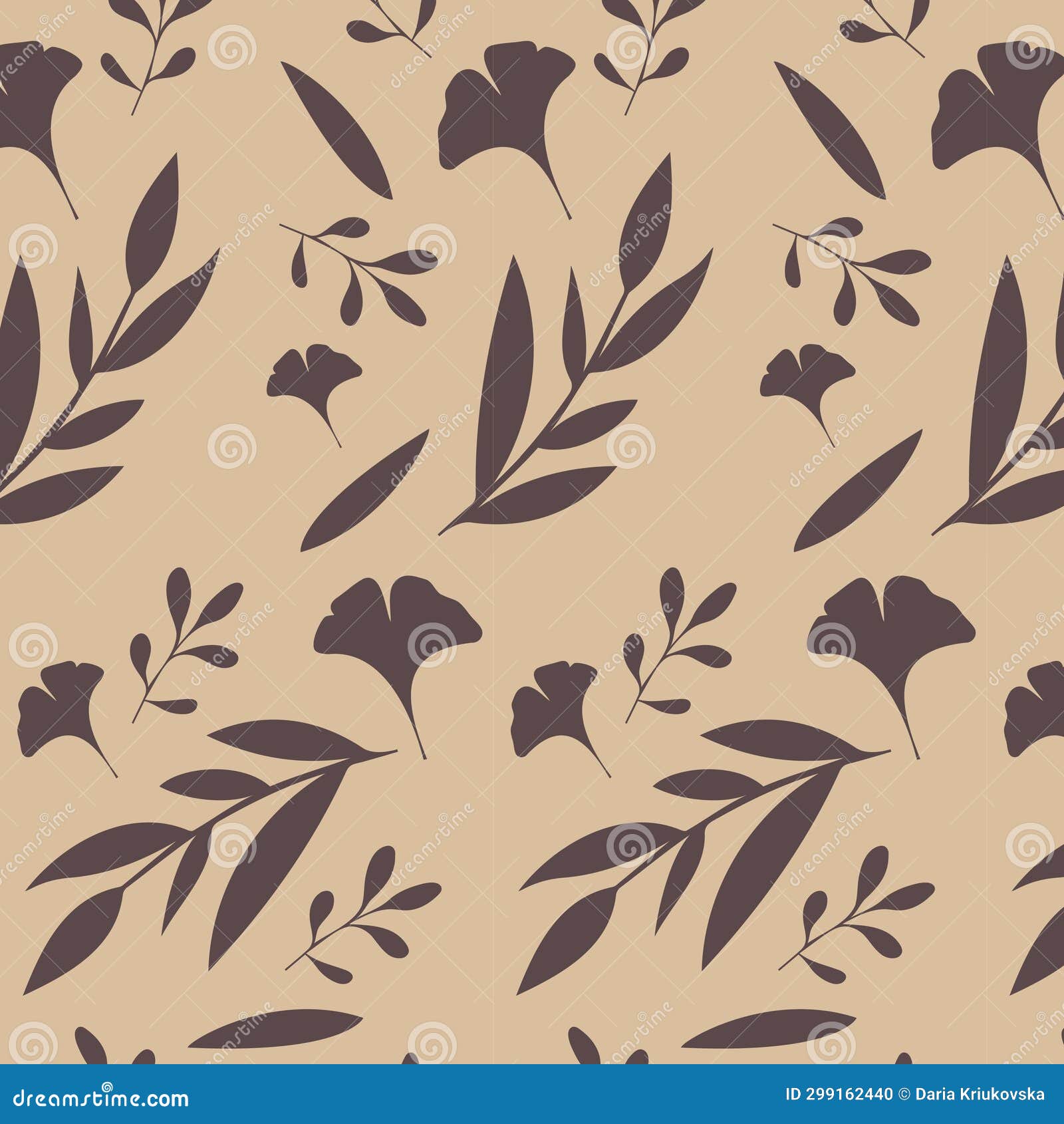 Seamless Pattern with Drawn Branches and Leaves. Vector Repeating ...