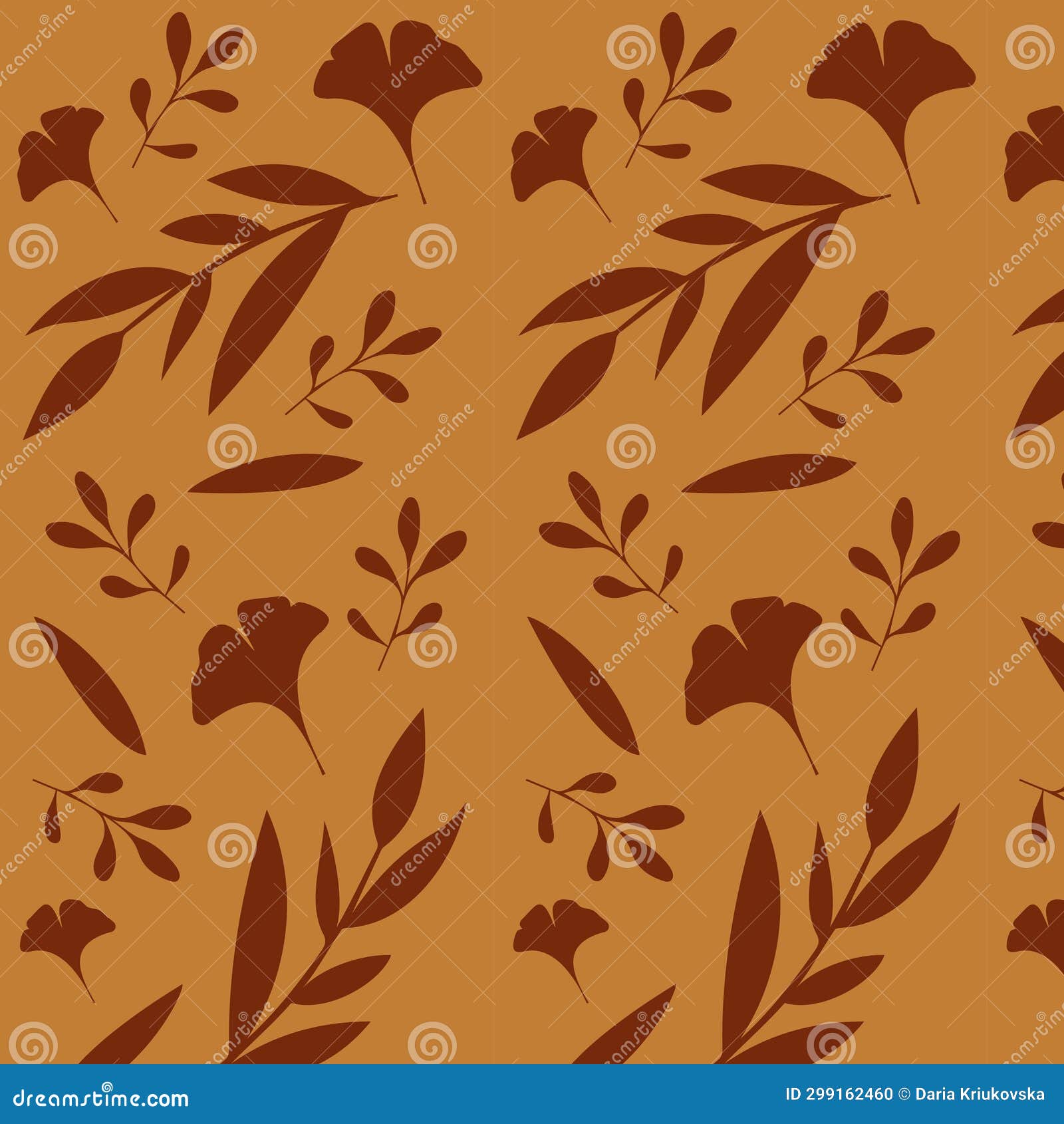 Seamless Pattern with Drawn Branches and Leaves. Vector Repeating ...