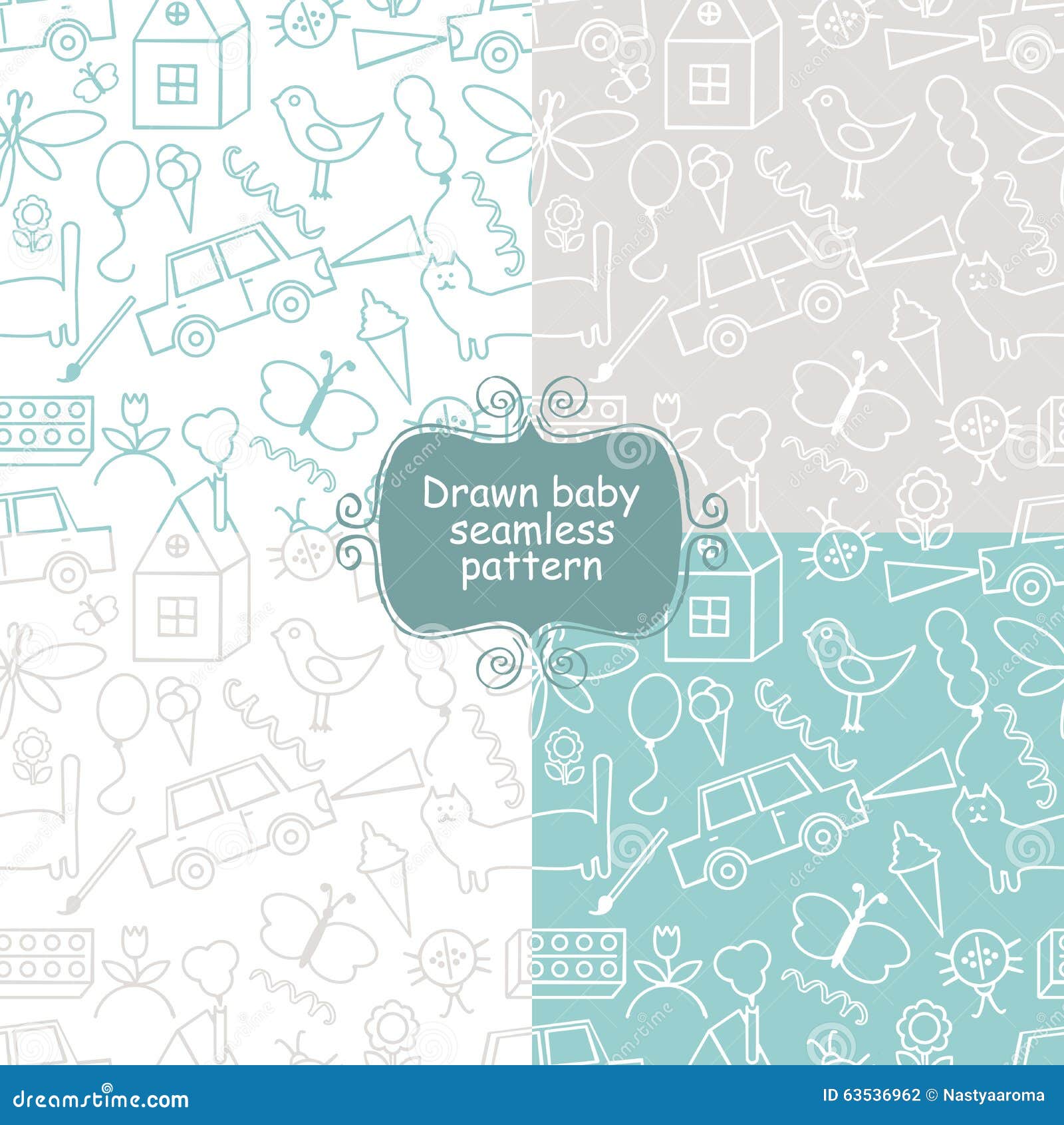 Seamless Pattern, Drawn in a Childlike Style. Set Stock Illustration ...