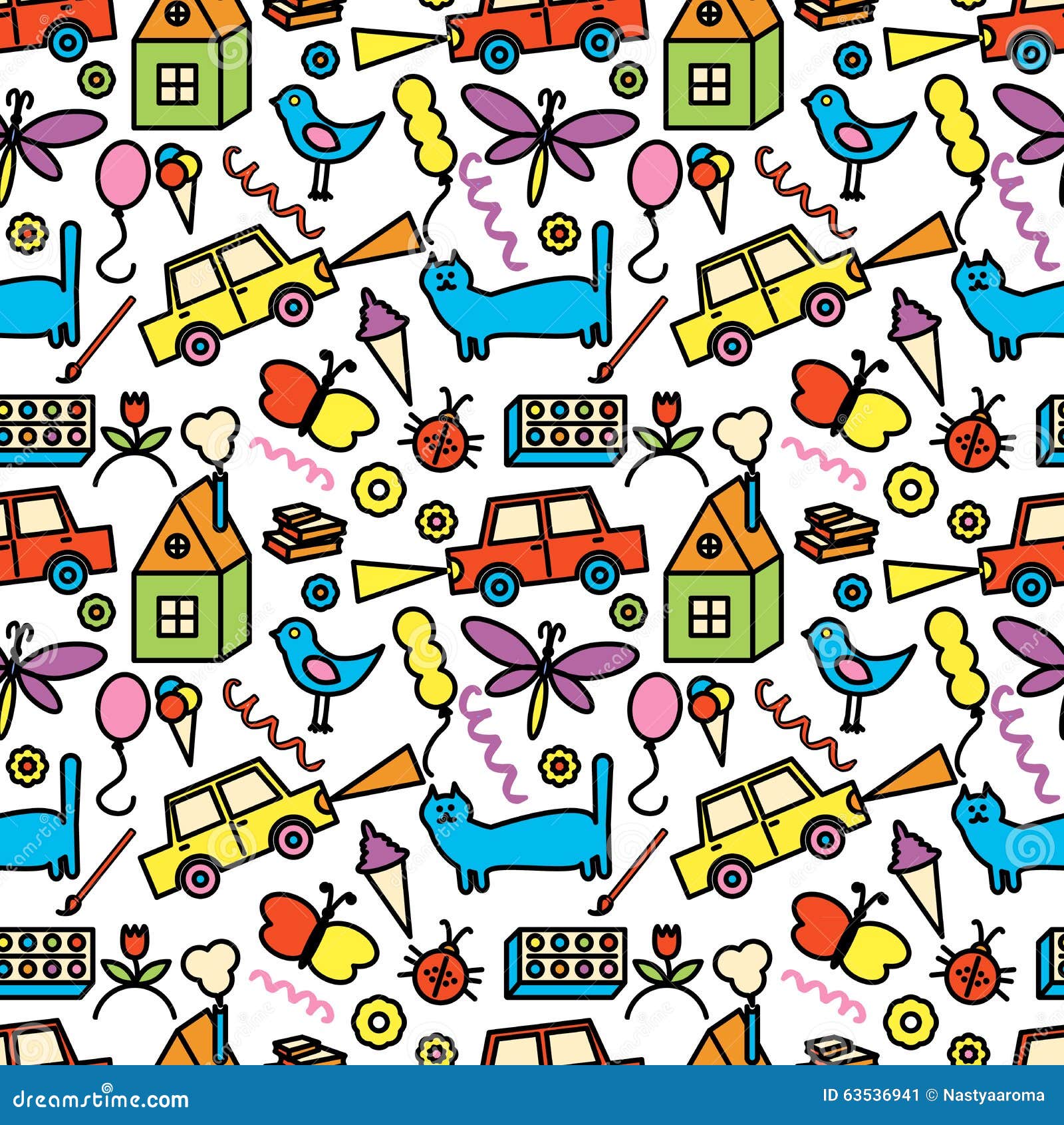 Seamless Pattern, Drawn in a Childlike Style. Stock Illustration ...