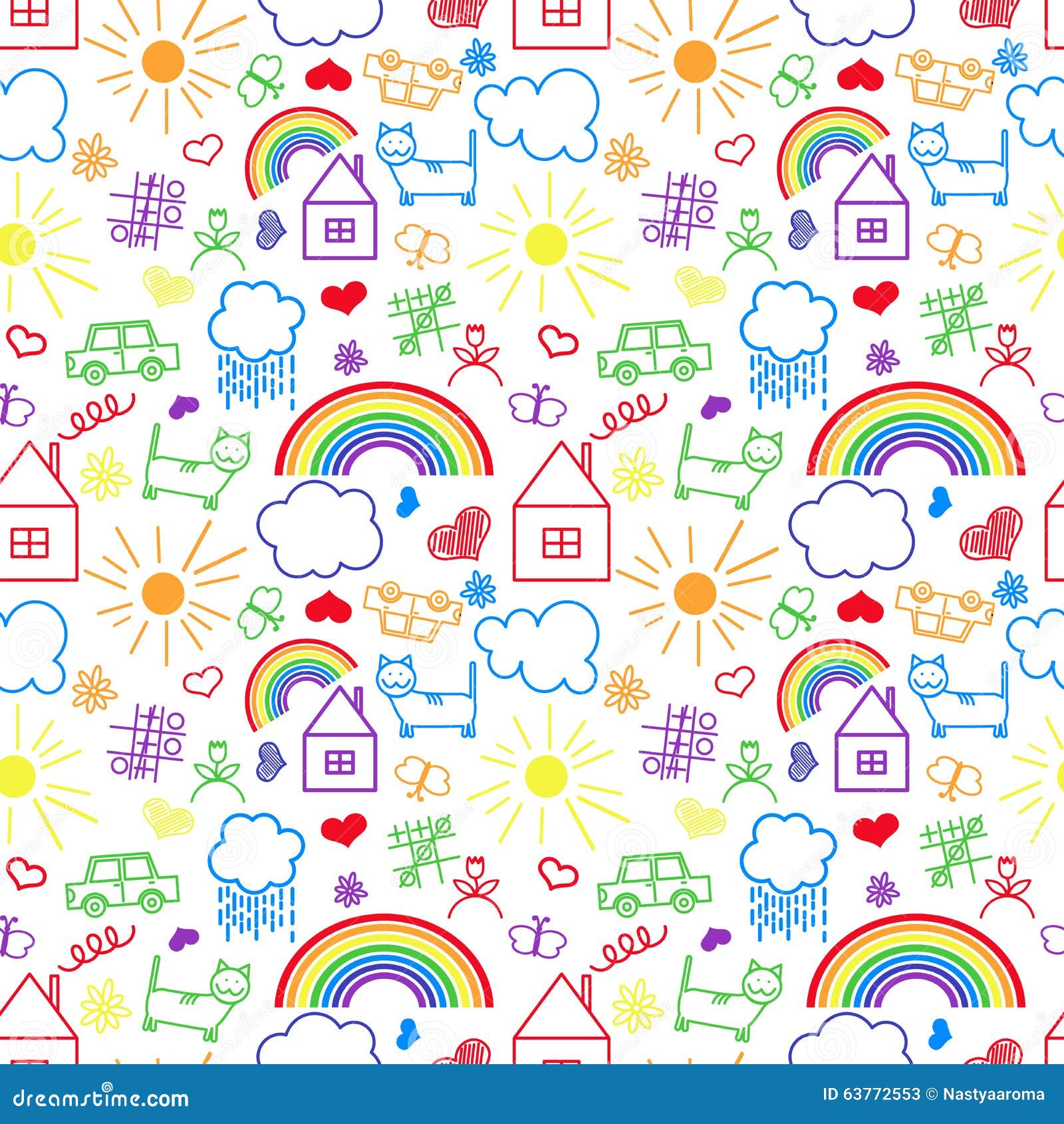 Seamless Pattern, Drawn in a Childlike Style Stock Vector ...