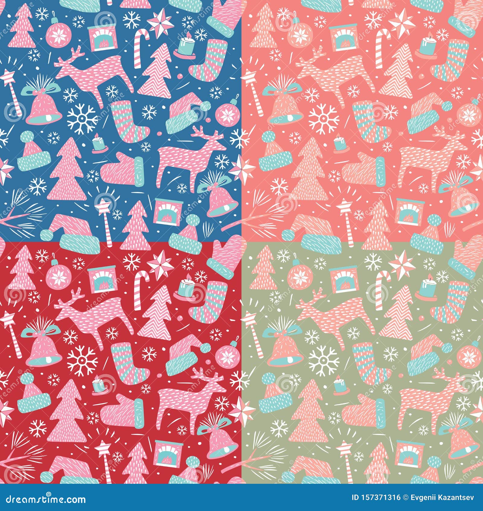 Seamless Pattern. Drawn Christmas Attributes Various Color Combinations ...