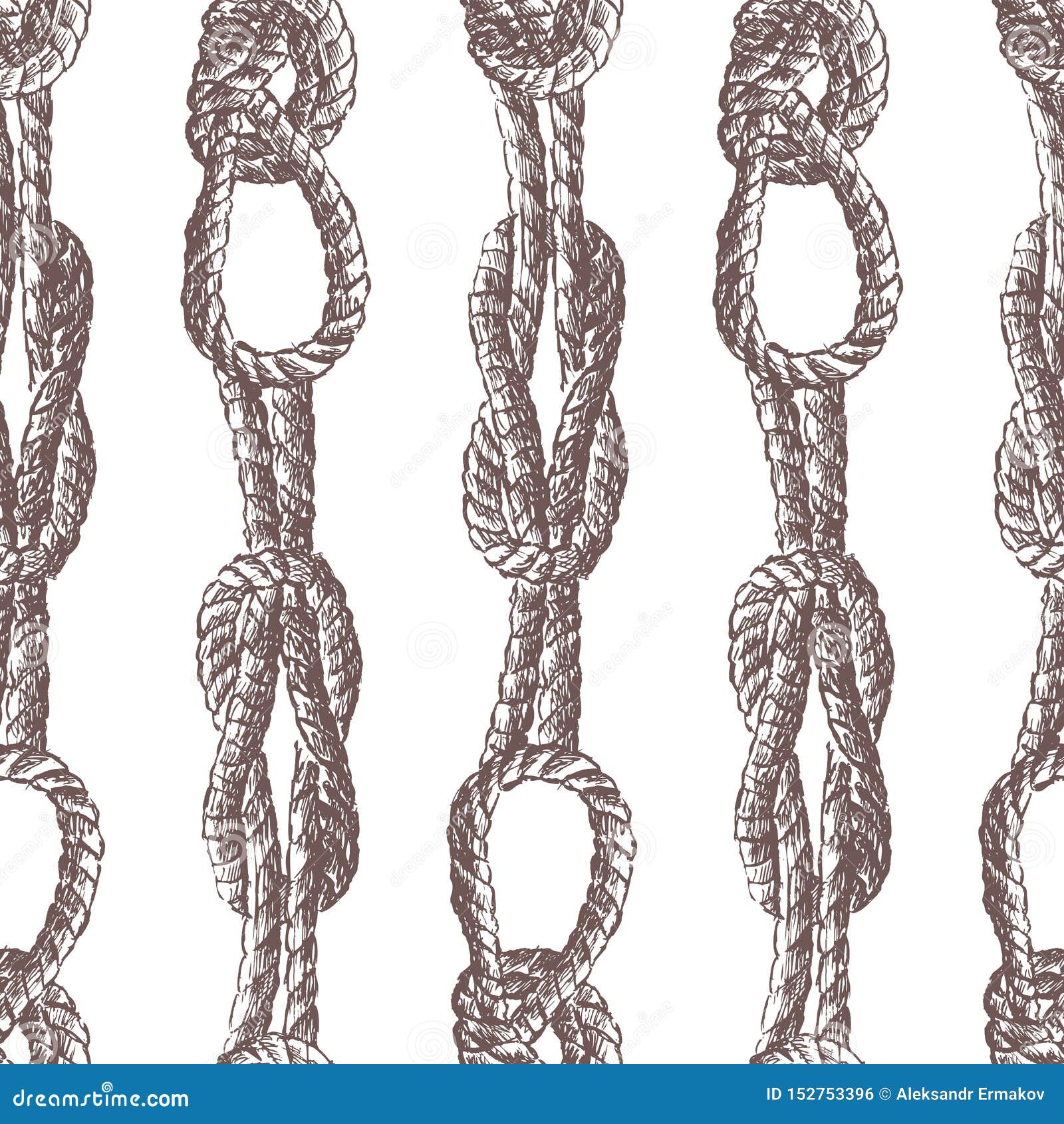 Seamless Pattern Of Drawn Rigging Rope Tied In Knots Vector ...