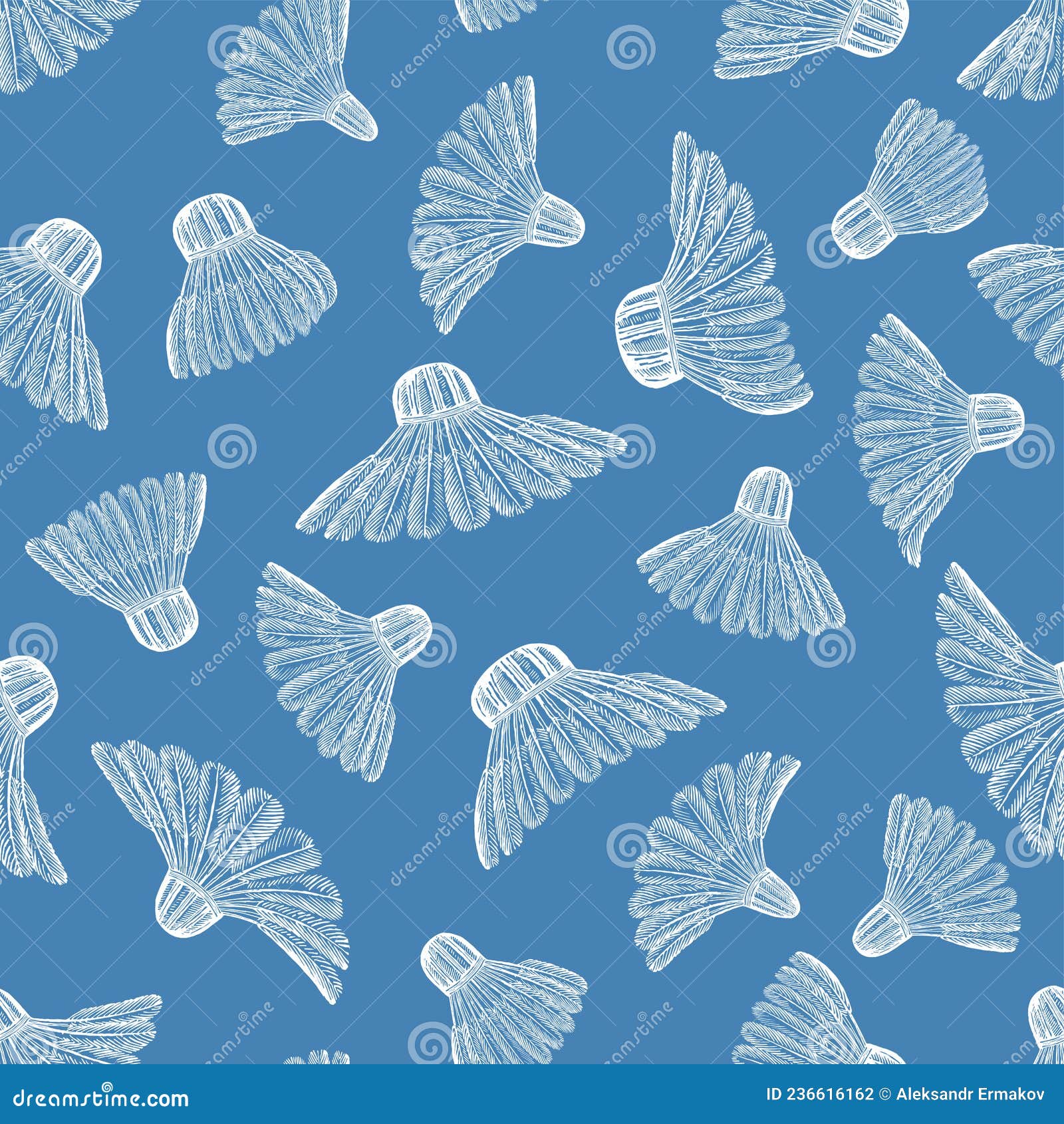 Seamless Pattern of Drawn White Badminton Shuttlecock in Flight Stock ...