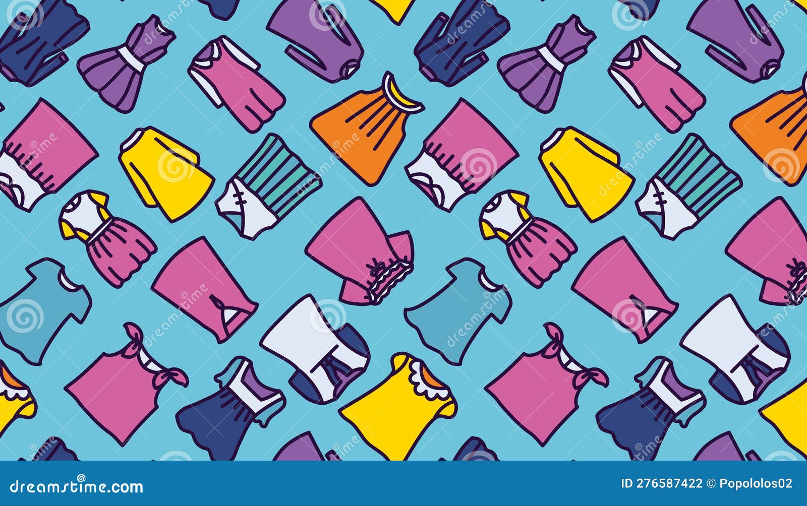 Seamless Pattern with Dresses on Blue Background. Stock Vector ...