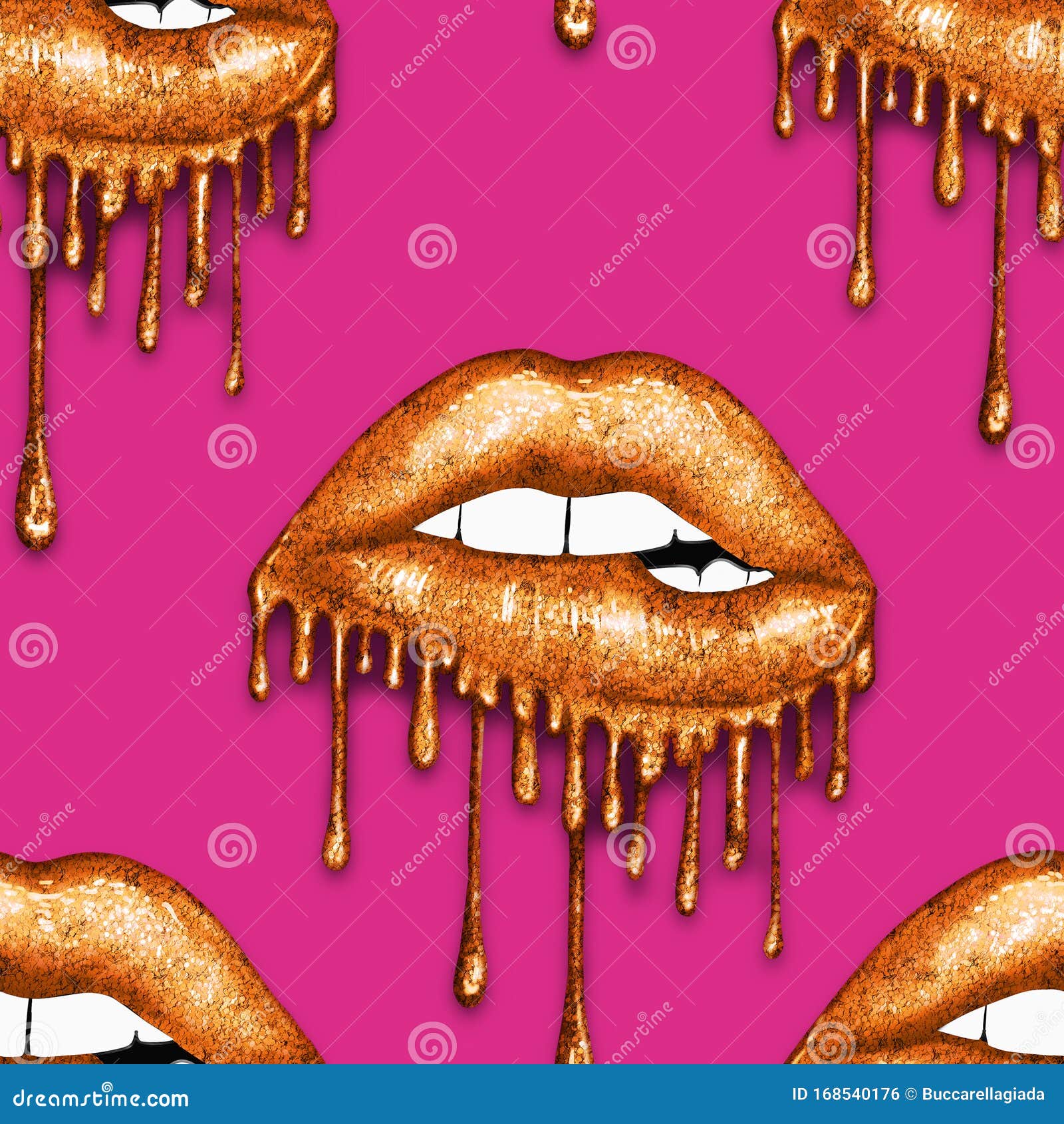 SEAMLESS PATTERN - DRIPPING METALLIC LIPS ON SOLID COLOR BACKGROUND ...