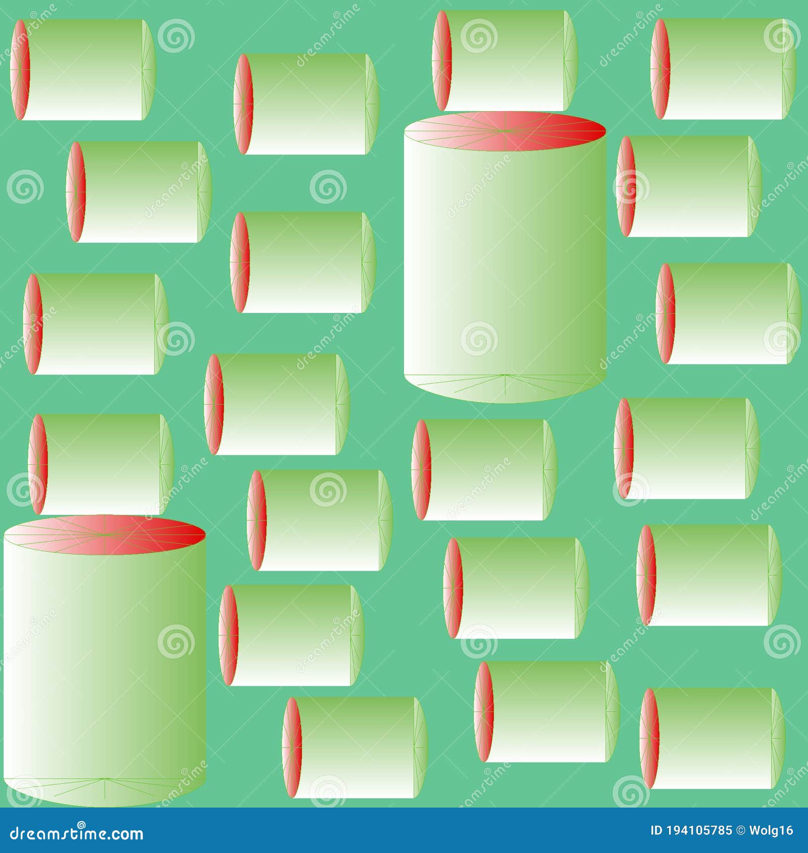Cylinders Large and Small on a Bright Green Background for Textiles ...
