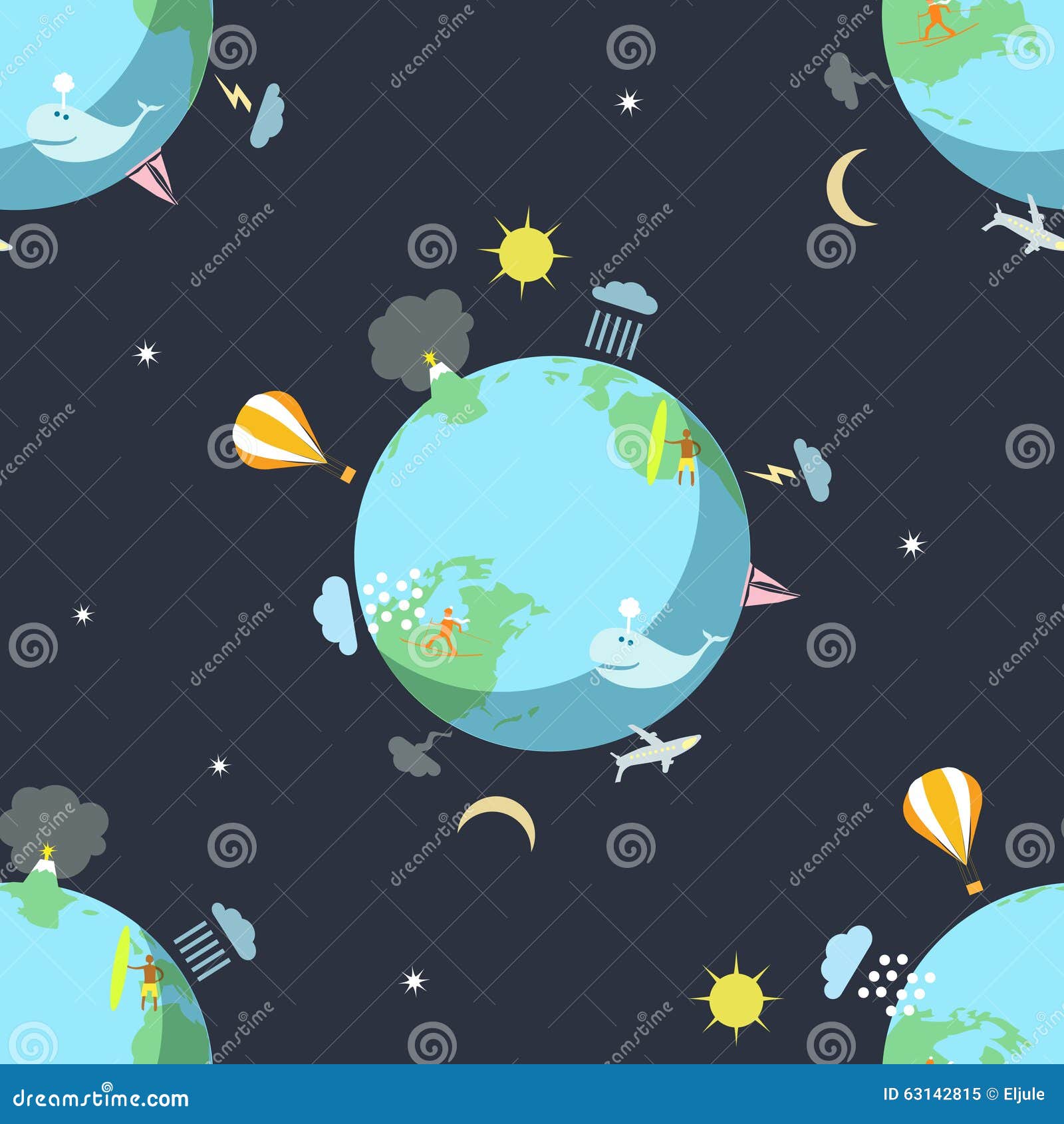 The Seamless Pattern with the Earth Stock Vector - Illustration of ...