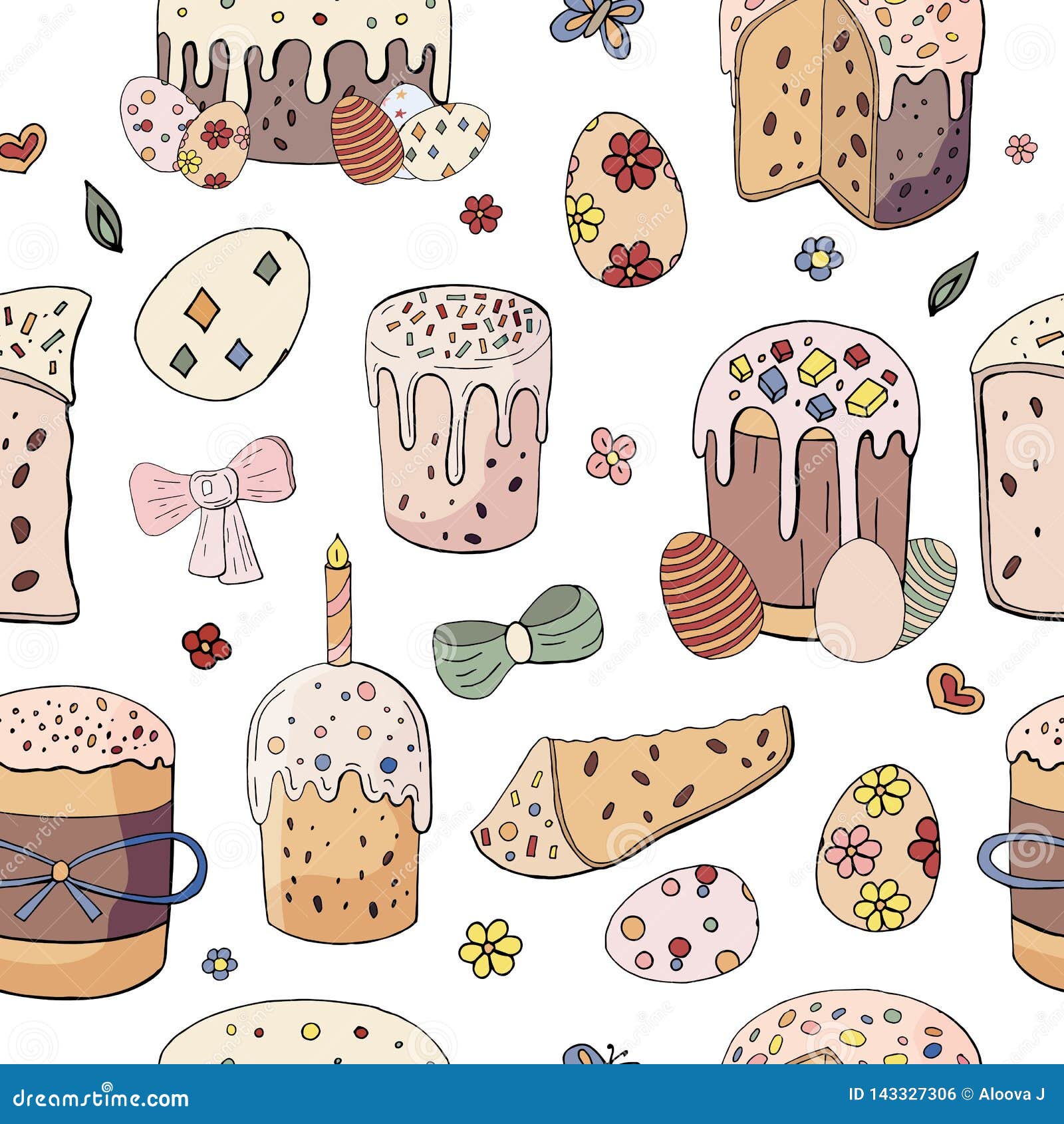 Seamless Pattern with Easter Cakes on White Background Stock ...