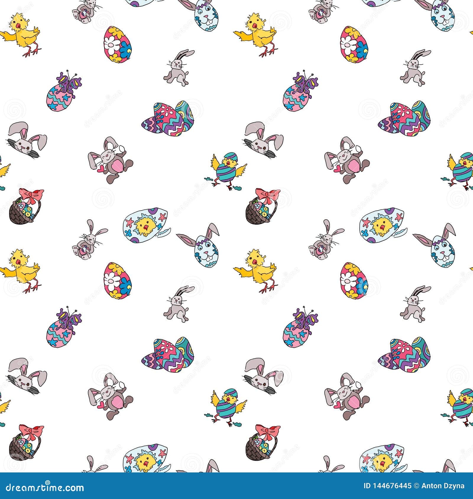 Seamless Pattern Easter Doodles on a White Background Stock ...