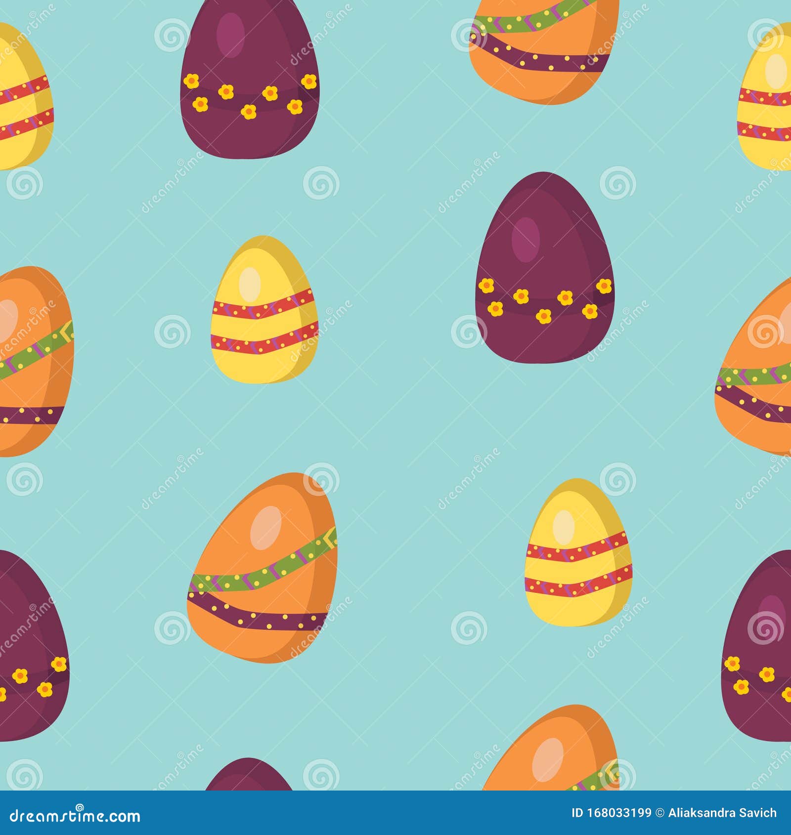 Seamless Pattern with Easter Bright Eggs on a Blue Background Stock ...