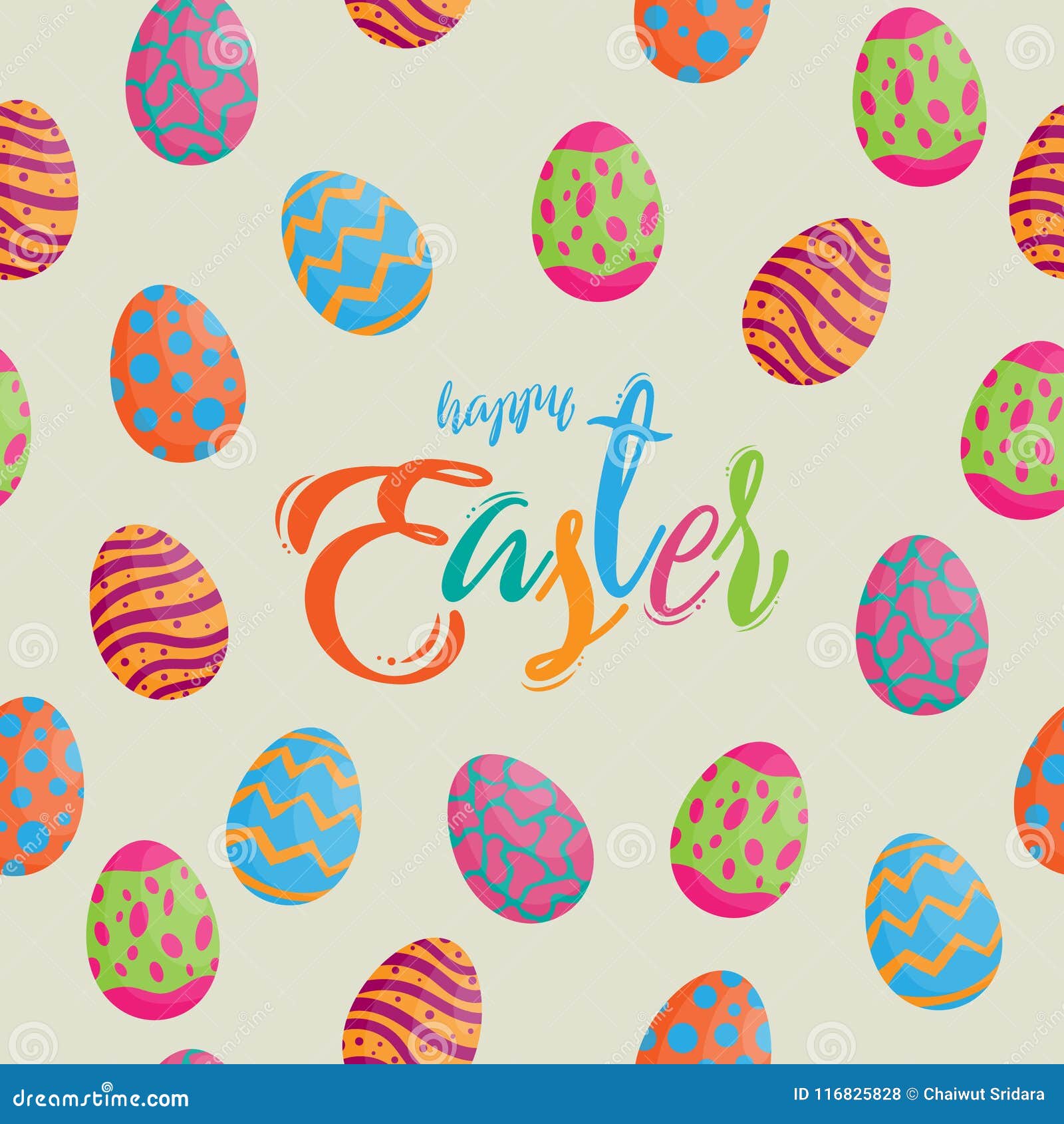 Seamless Pattern Easter Eggs Different Texture with Colorful Hap Stock ...