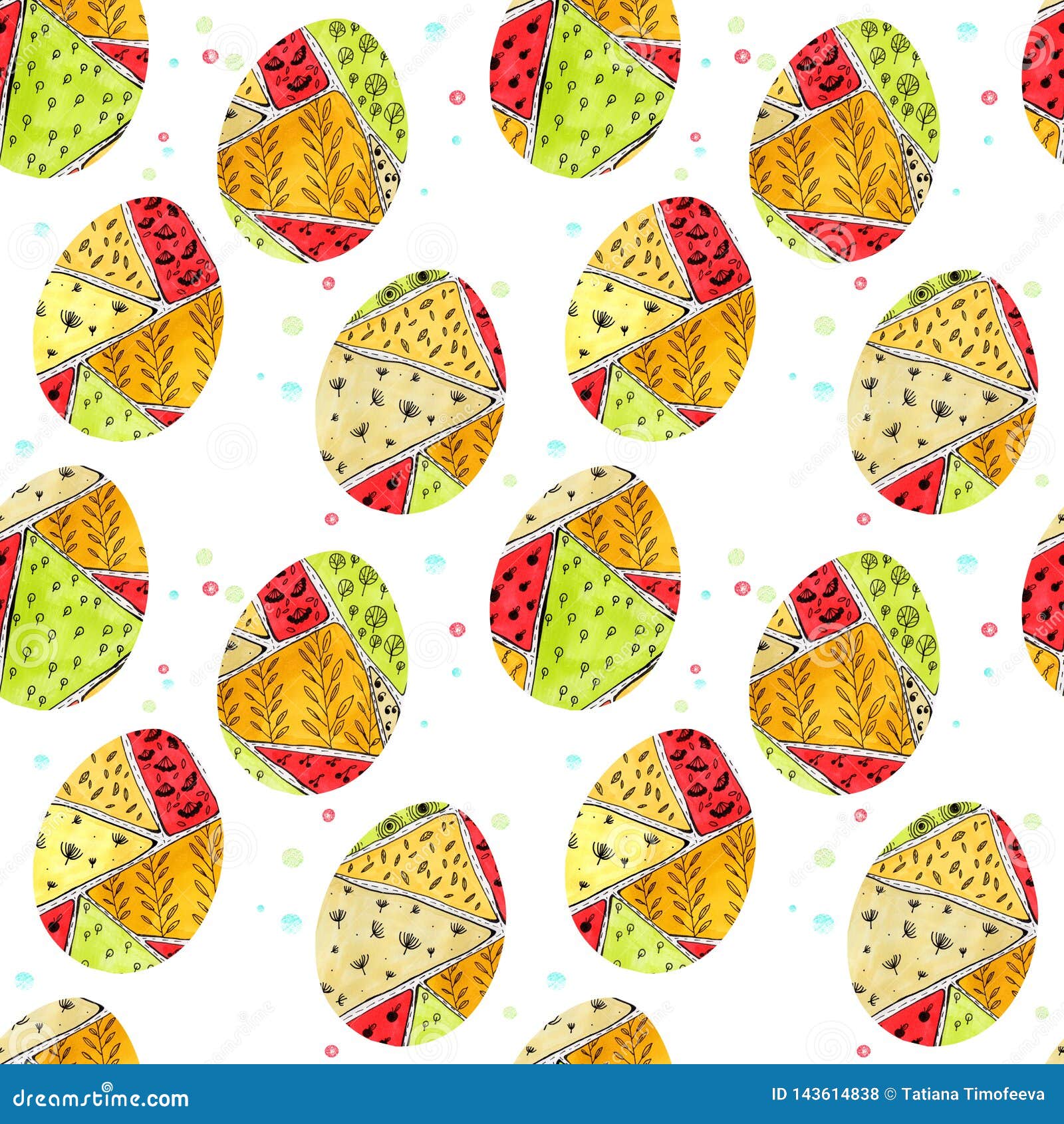 Seamless Pattern with Easter Eggs with Pattern in Doodle Style Stock ...