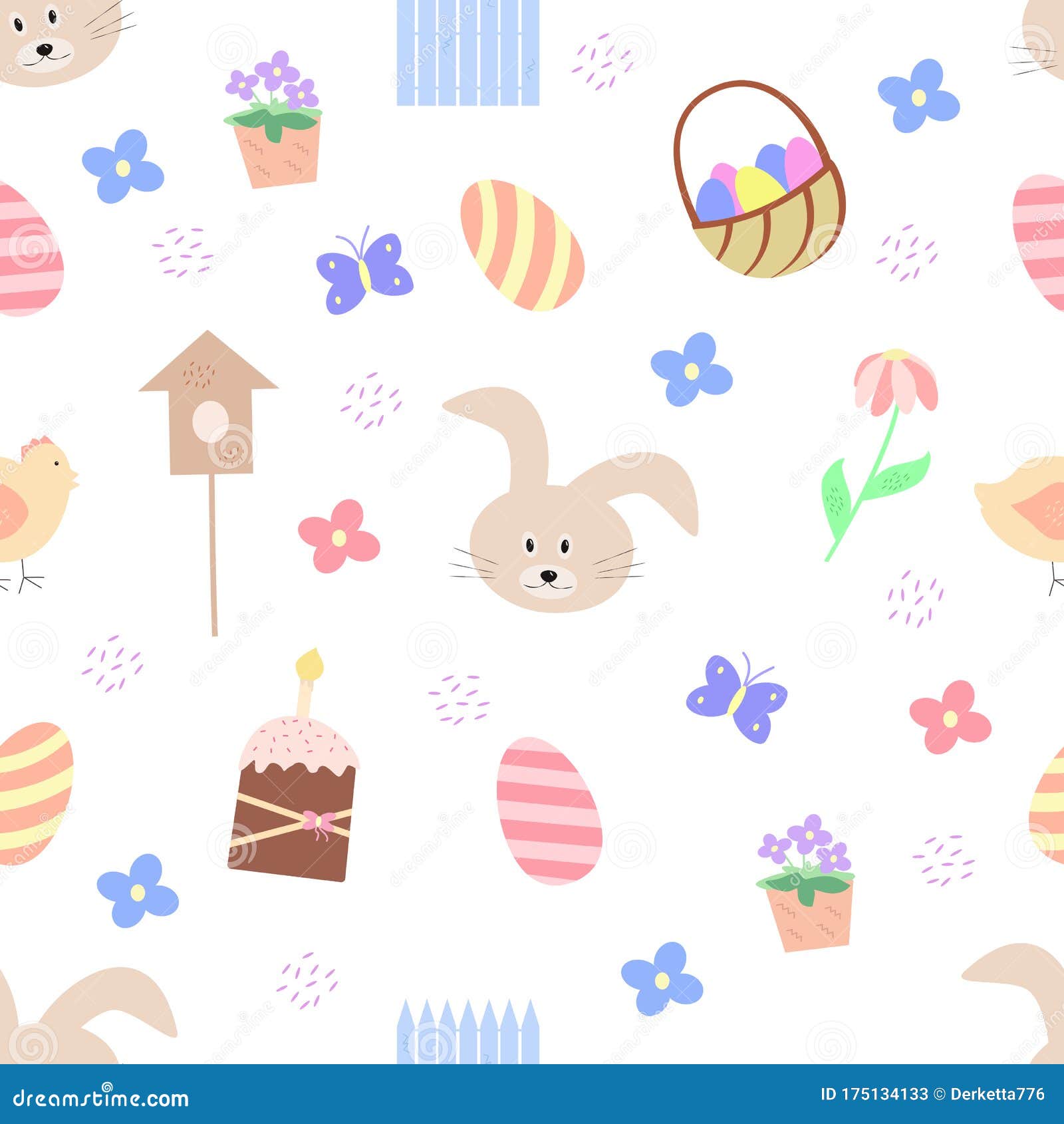 Seamless Pattern of Easter Elements. Easter Cartoon Characters and ...