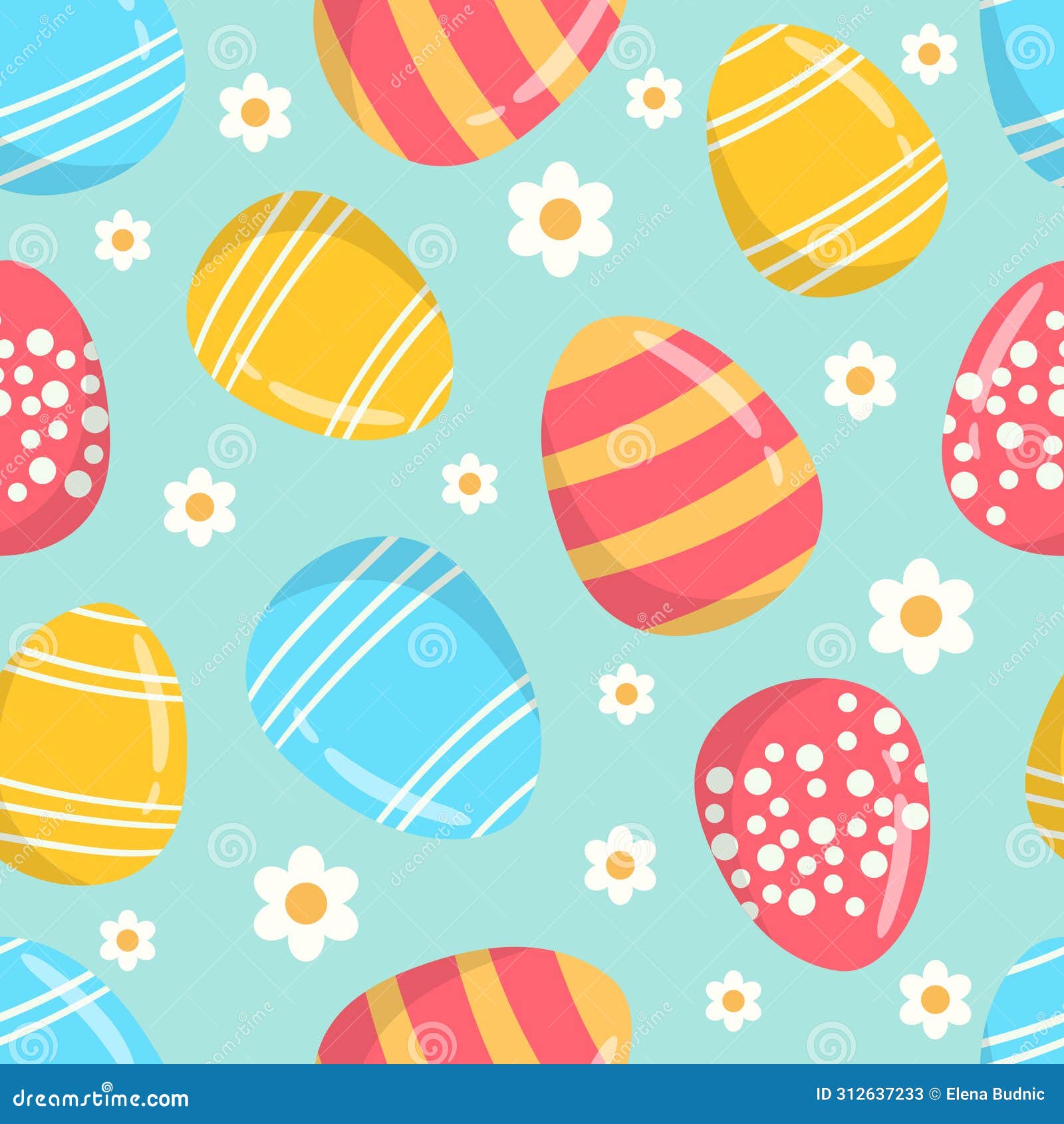 Seamless Pattern Easter with Flowers Cartoons Eggs with Cute Faces ...