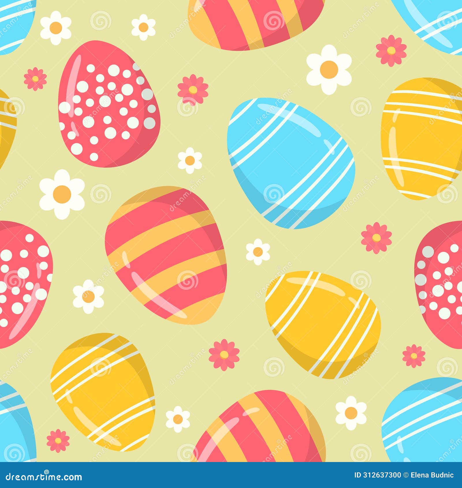 Seamless Pattern Easter with Flowers Cartoons Eggs with Cute Faces ...