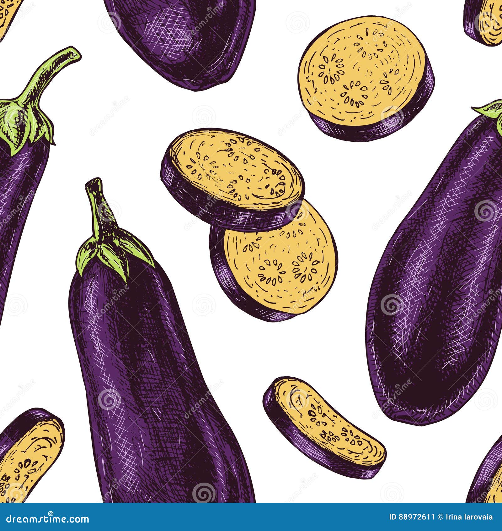 Seamless Pattern with Eggplant. Vector Sketch Stock Vector ...