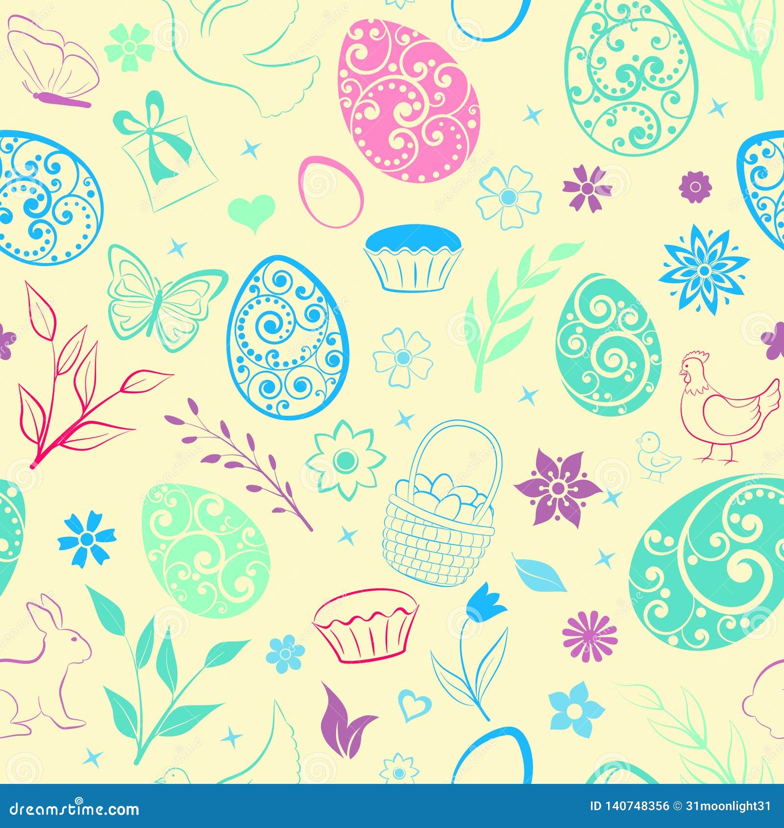 Seamless Pattern of Easter Symbols Stock Vector - Illustration of ...