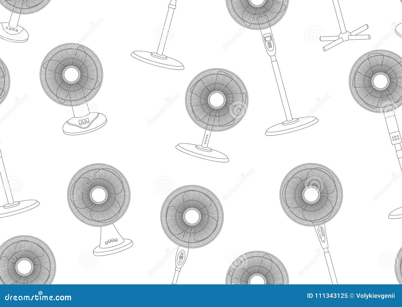 Seamless Pattern of Electric Fan, Thin Line Style Stock Vector ...