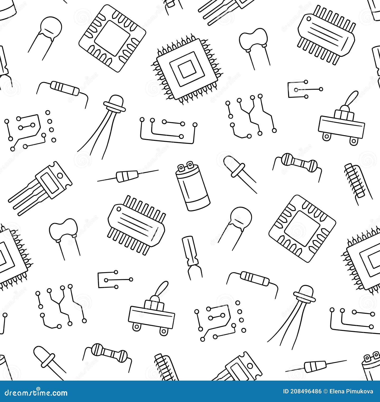 Seamless Pattern from Electrical Components. Microchip, Diode ...