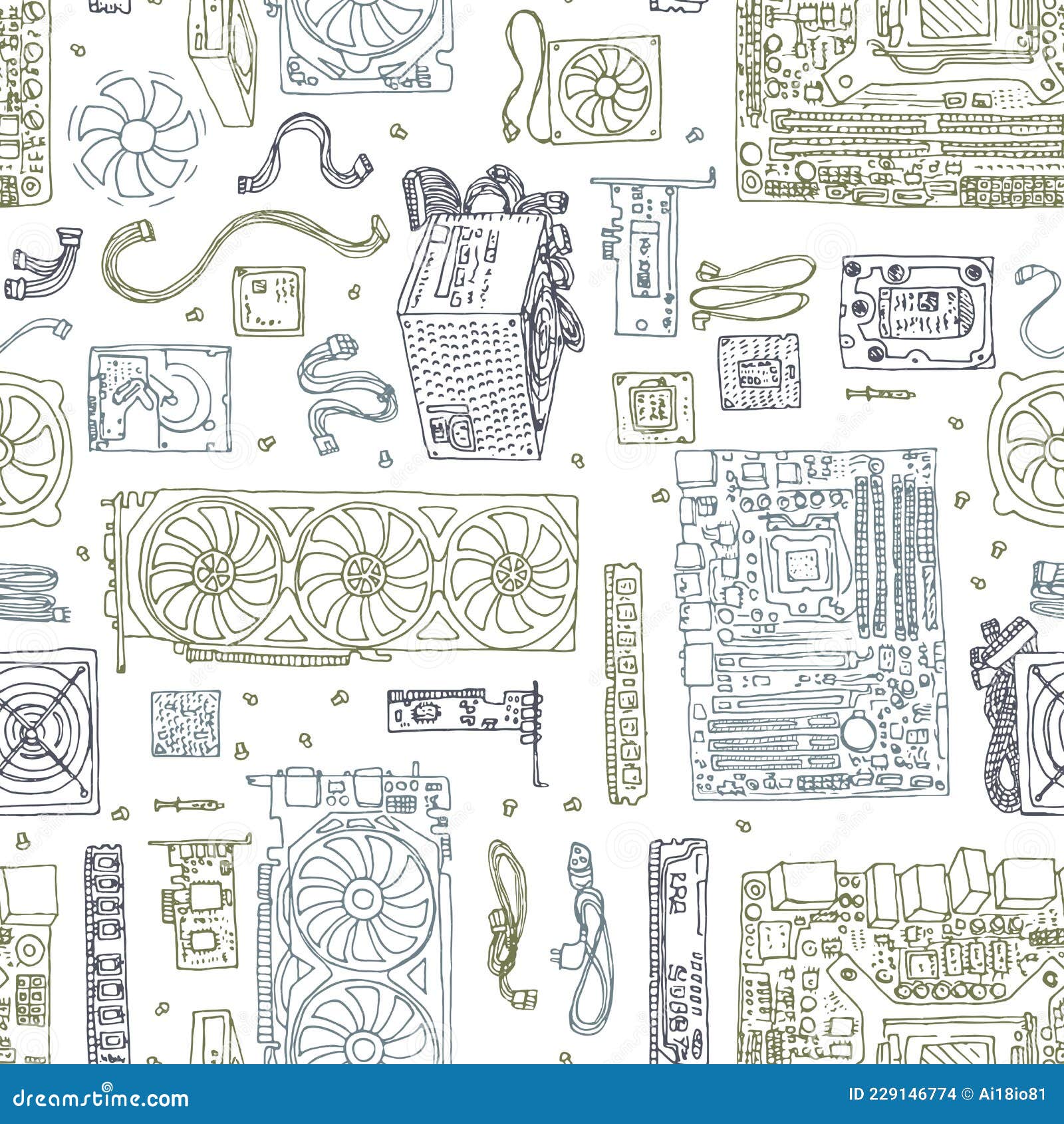 3462seamless Pattern of Electronic Component of Desktop Computer ...