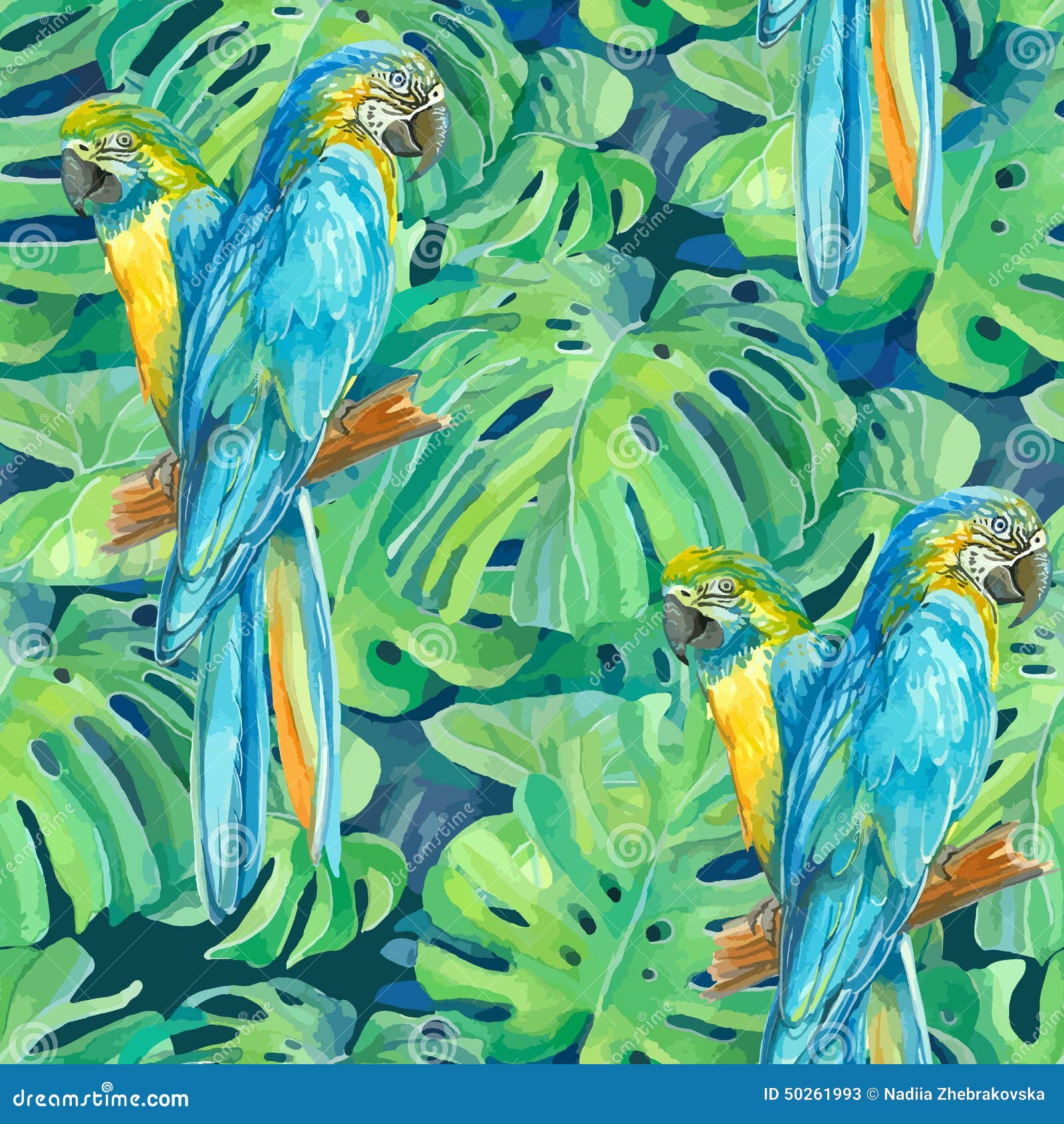 Seamless Pattern Element of Two Ara Parrots and Stock Vector ...