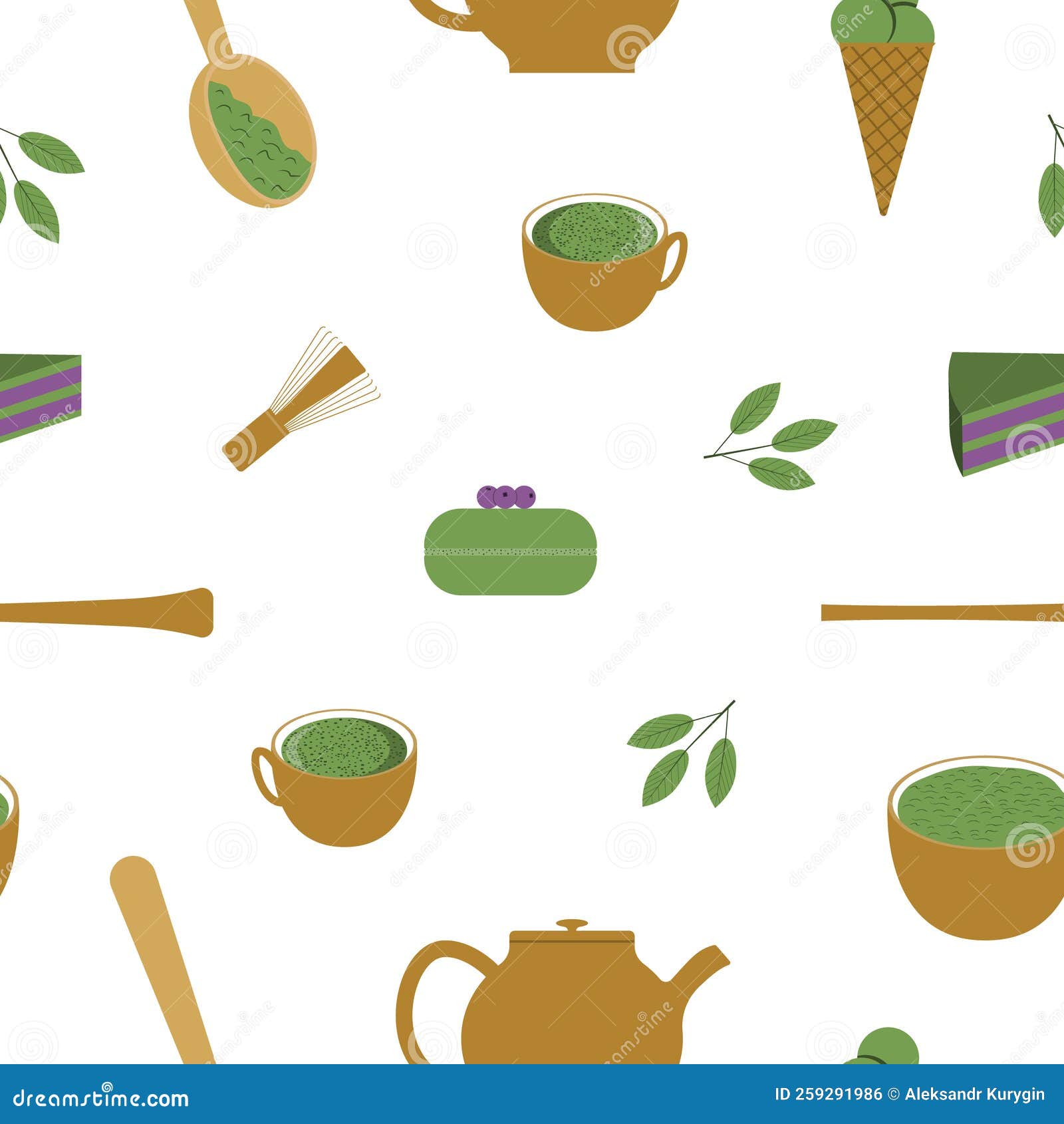 Seamless Pattern with Elements for Making Matcha Tea and Desserts from ...