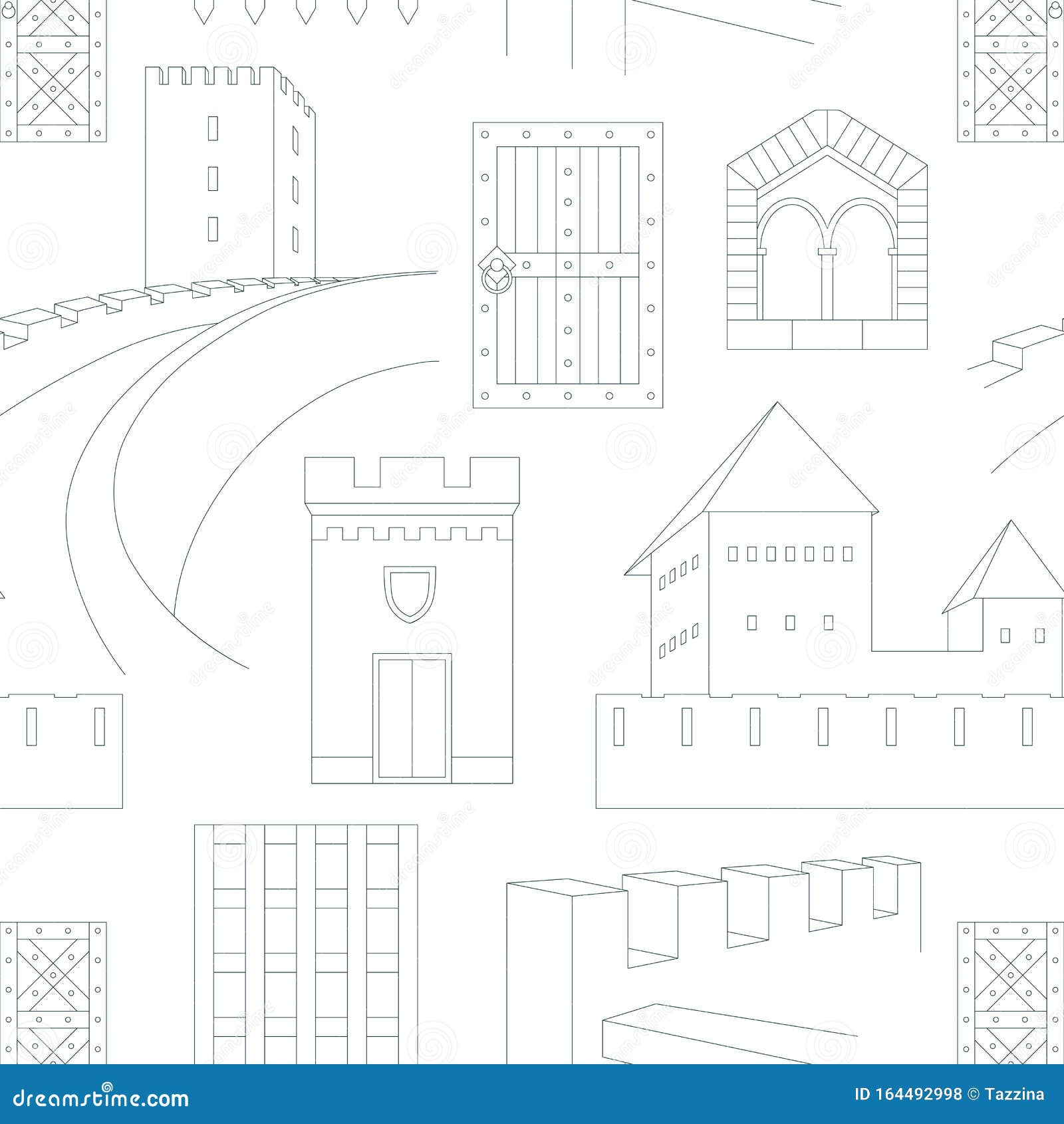 Seamless Pattern with Elements of Medieval Castles Stock Vector ...