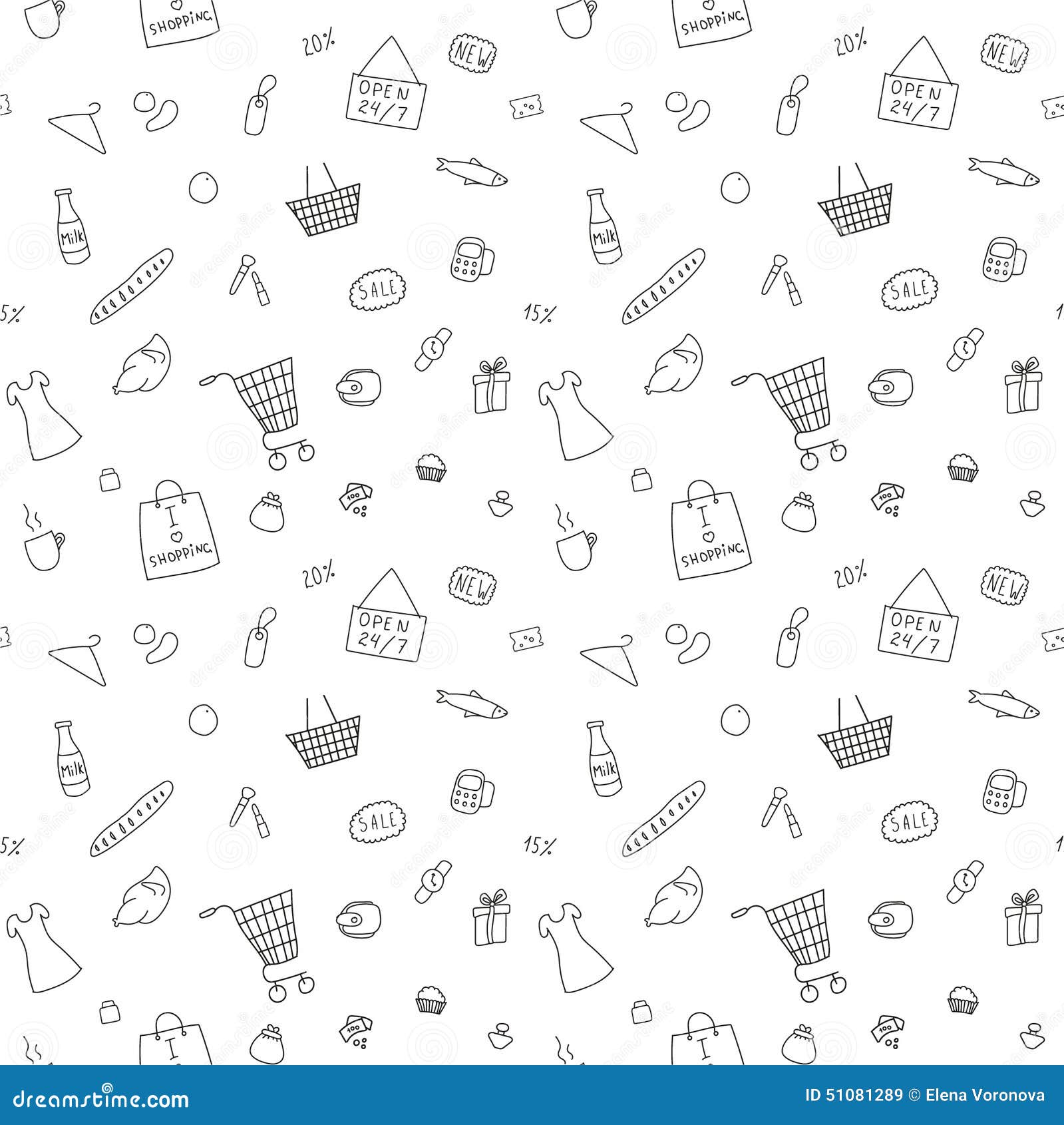 Seamless Pattern of Elements Shopping Stock Vector - Illustration of ...