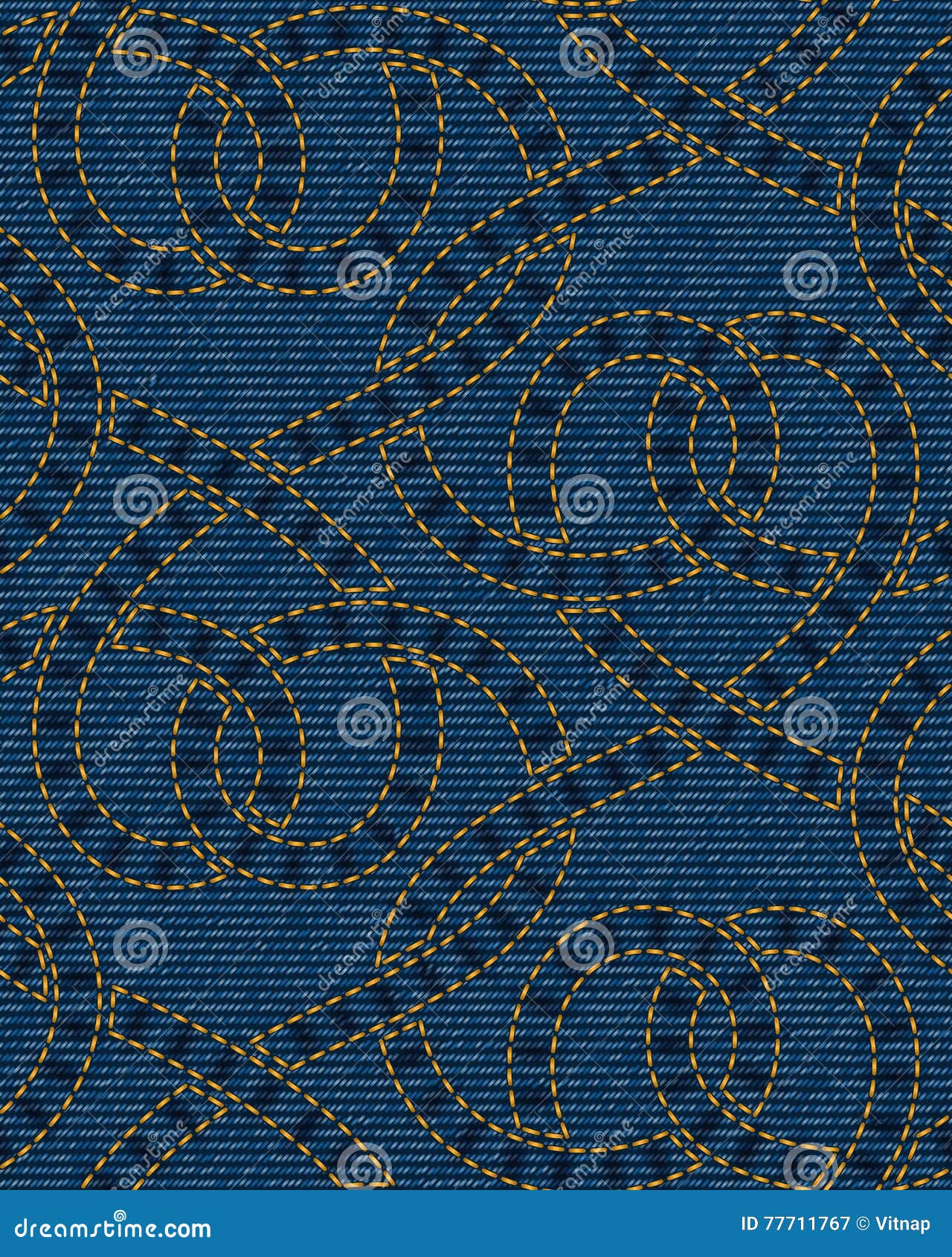 Vector Seamless Pattern Embroidered on Blue Denim Texture Background ...