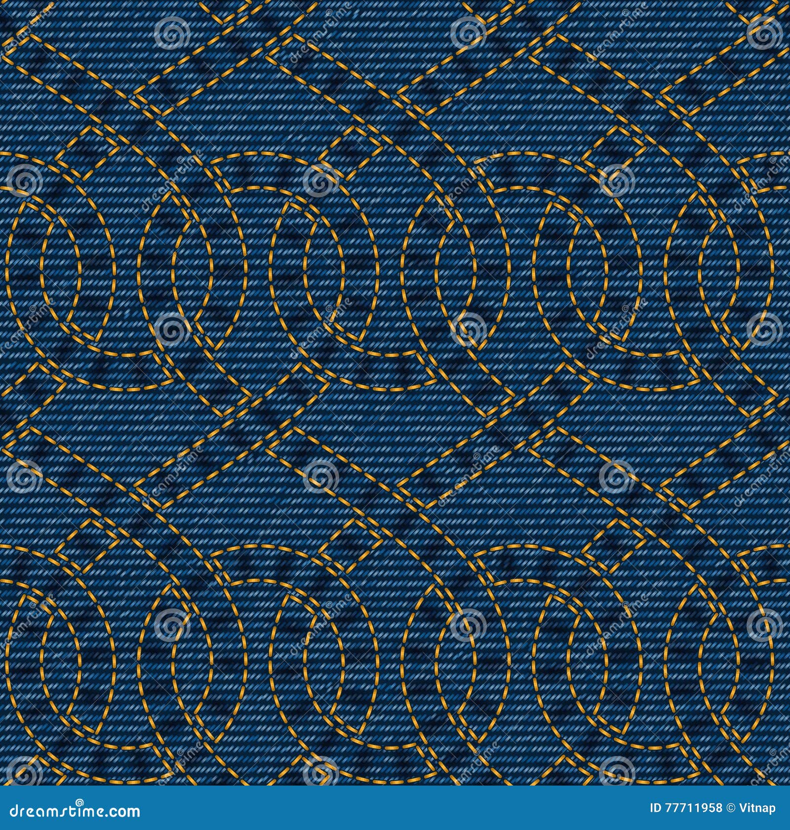 Vector Seamless Pattern Embroidered on Blue Denim Texture Background ...