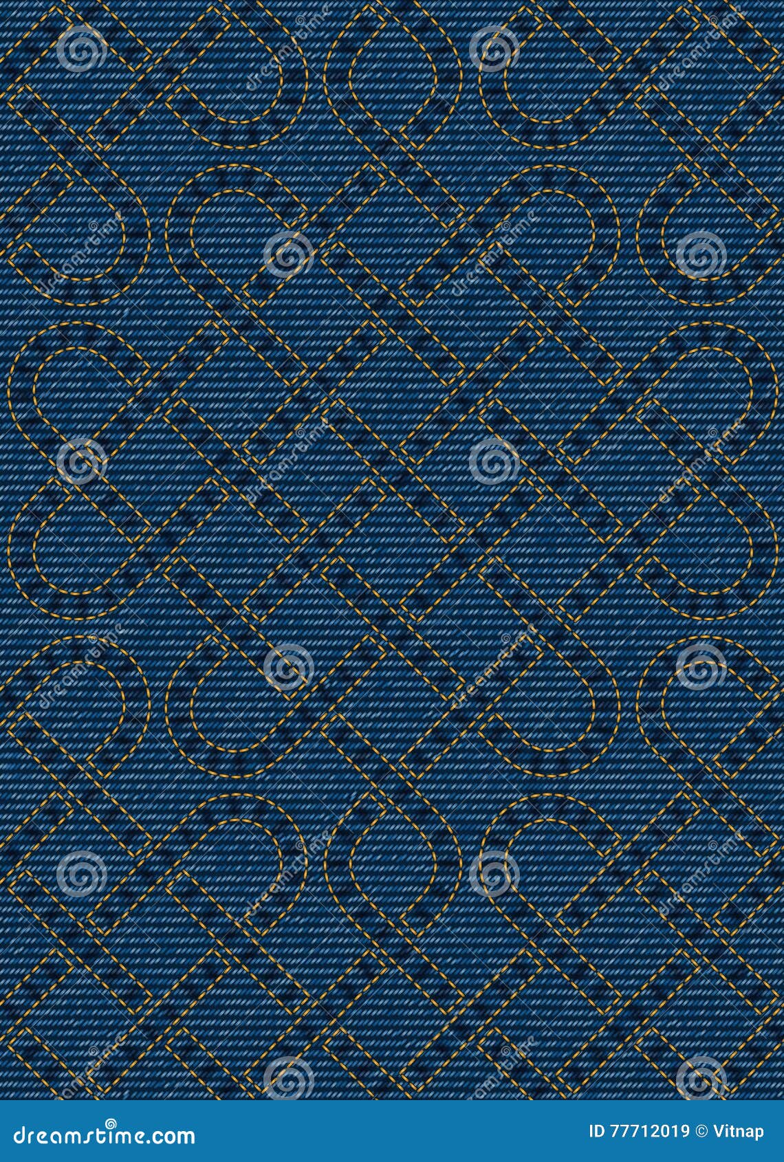 Vector Seamless Pattern Embroidered on Blue Denim Texture Background ...