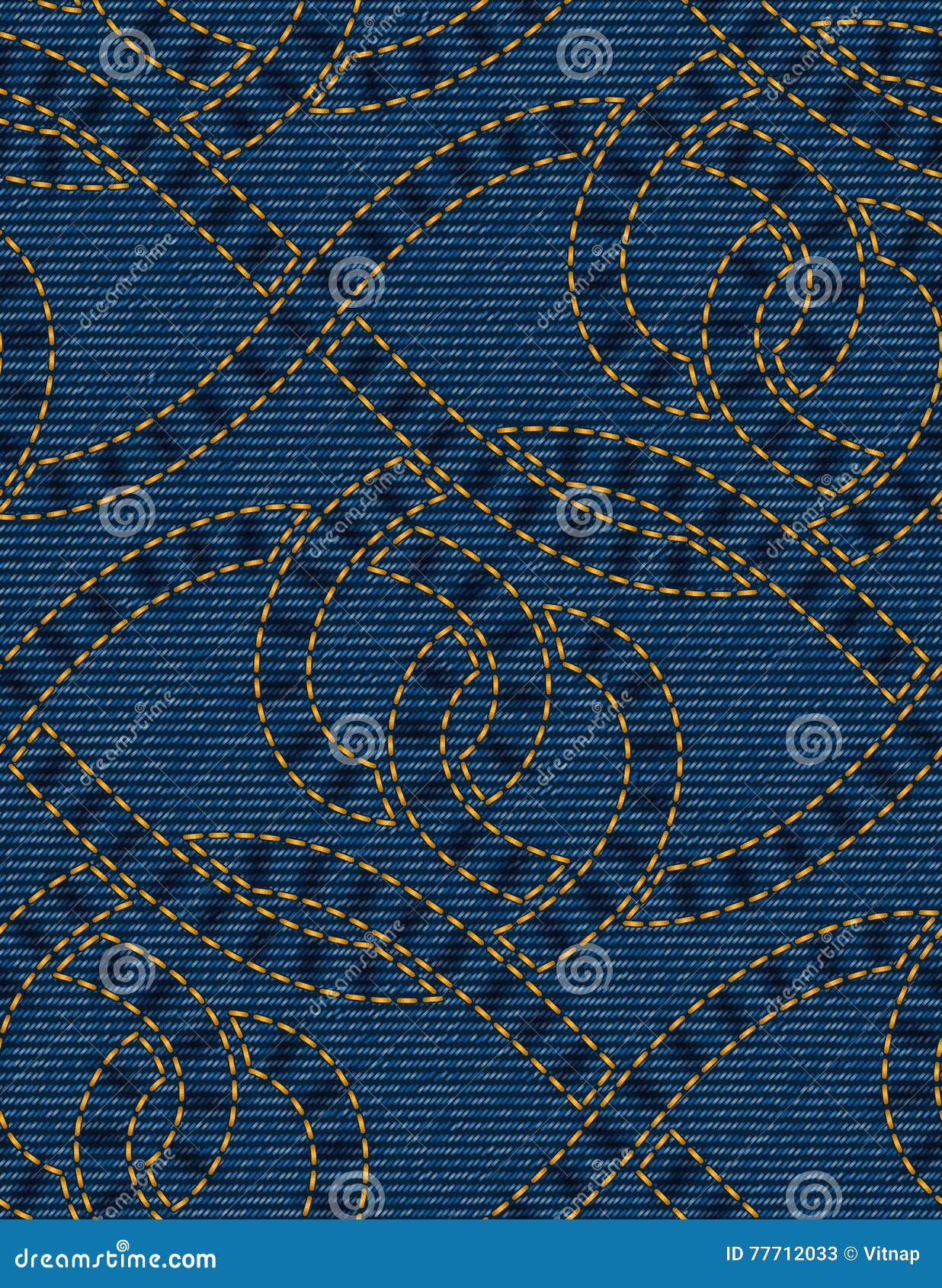 Vector Seamless Pattern Embroidered on Blue Denim Texture Background ...