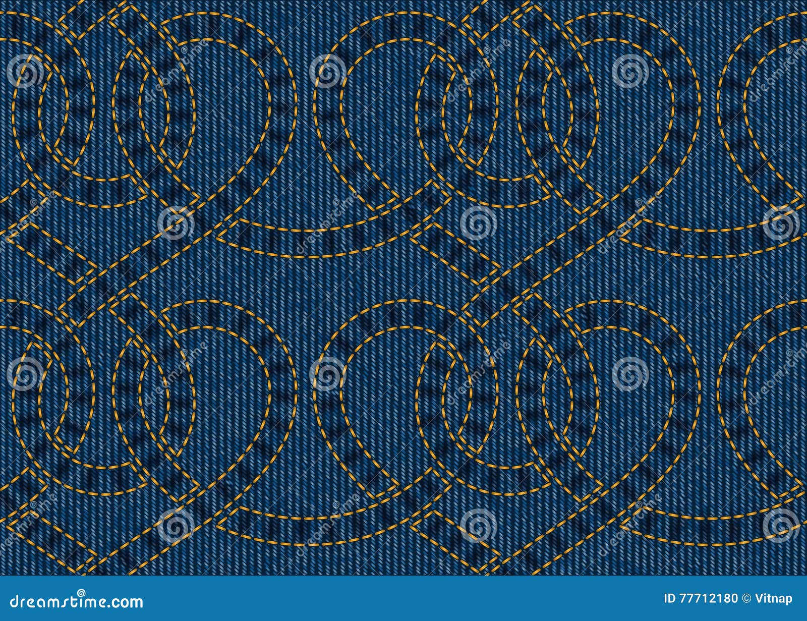 Vector Seamless Pattern Embroidered on Blue Denim Texture Background ...