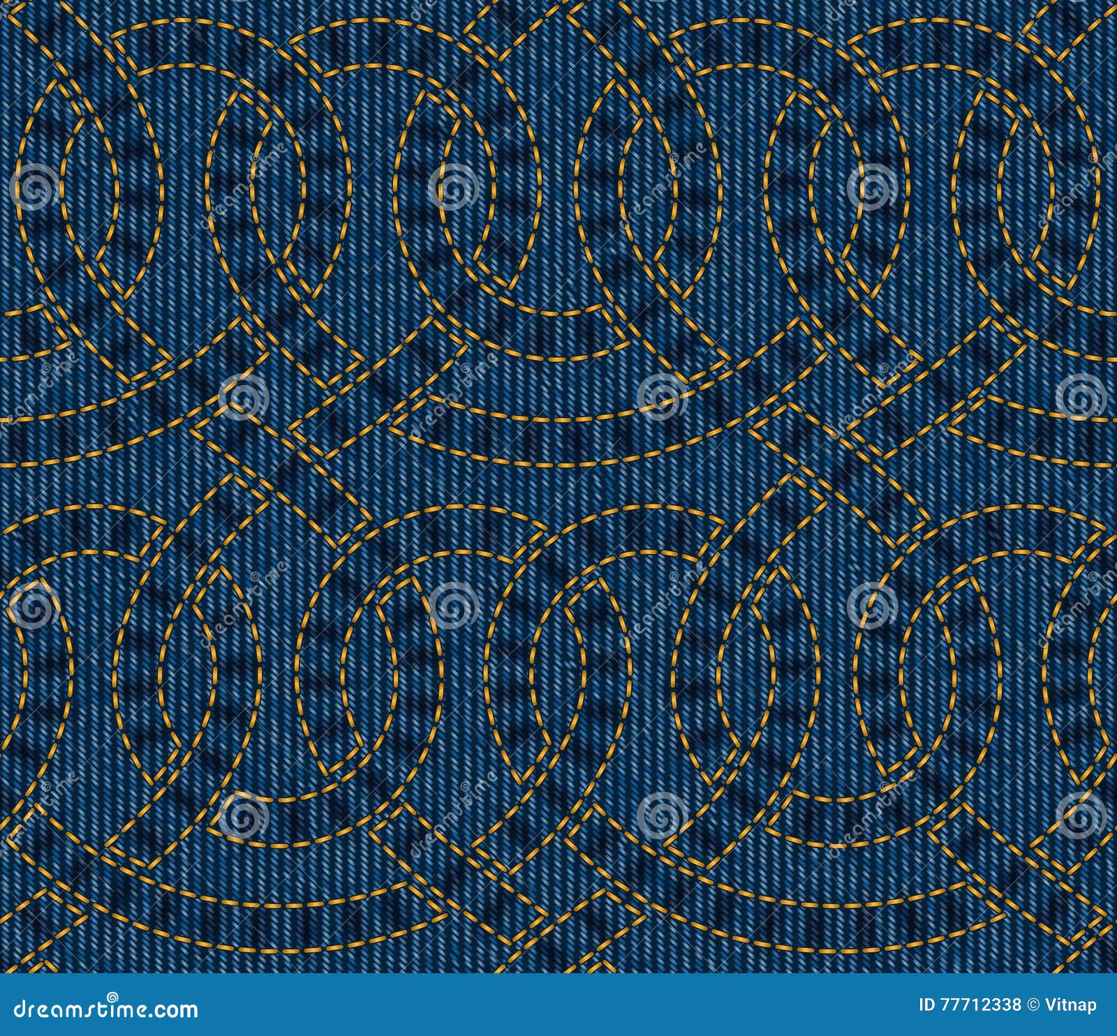 Vector Seamless Pattern Embroidered on Blue Denim Texture Background ...