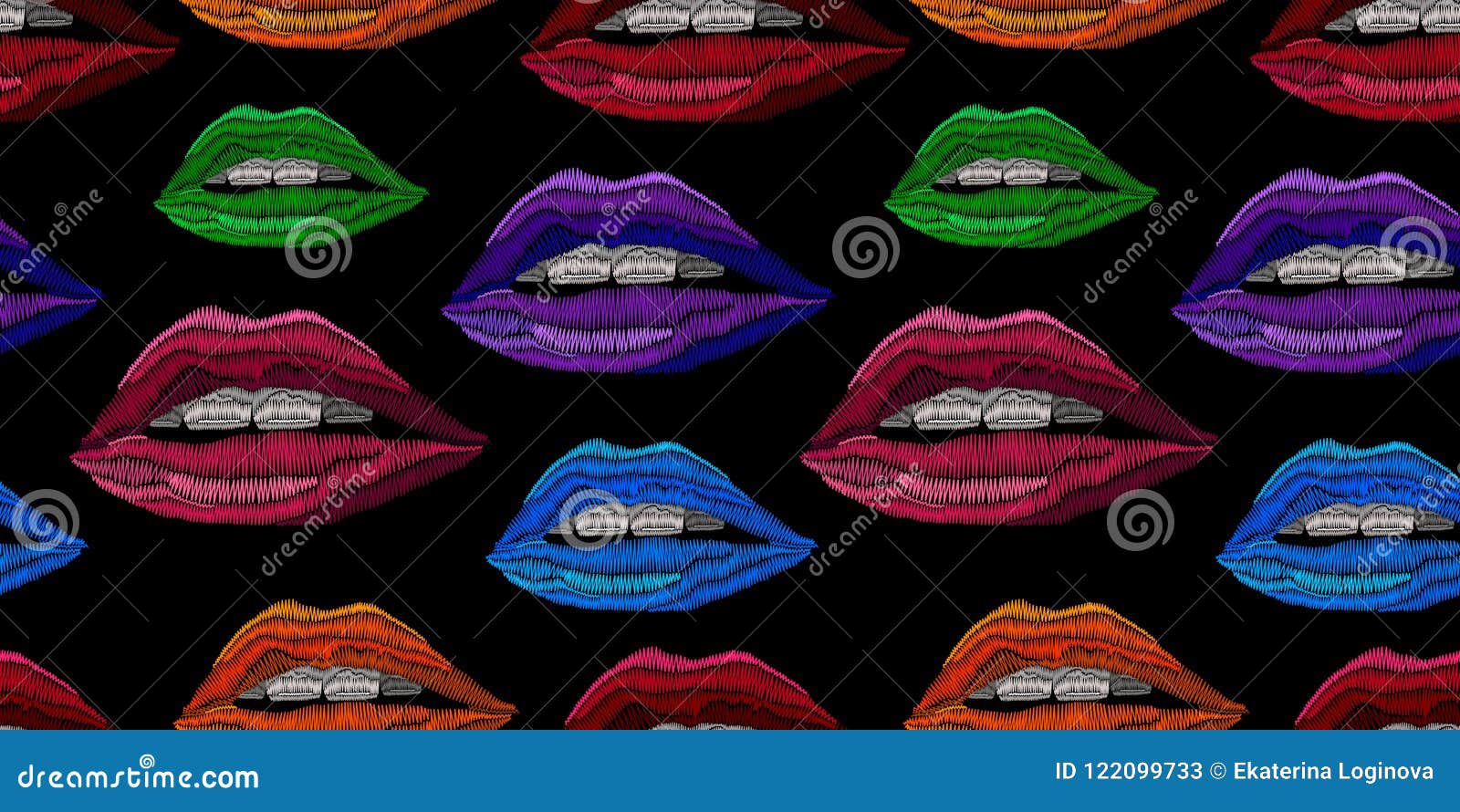 Seamless Pattern Embroidery Lips. Stock Vector - Illustration of ...