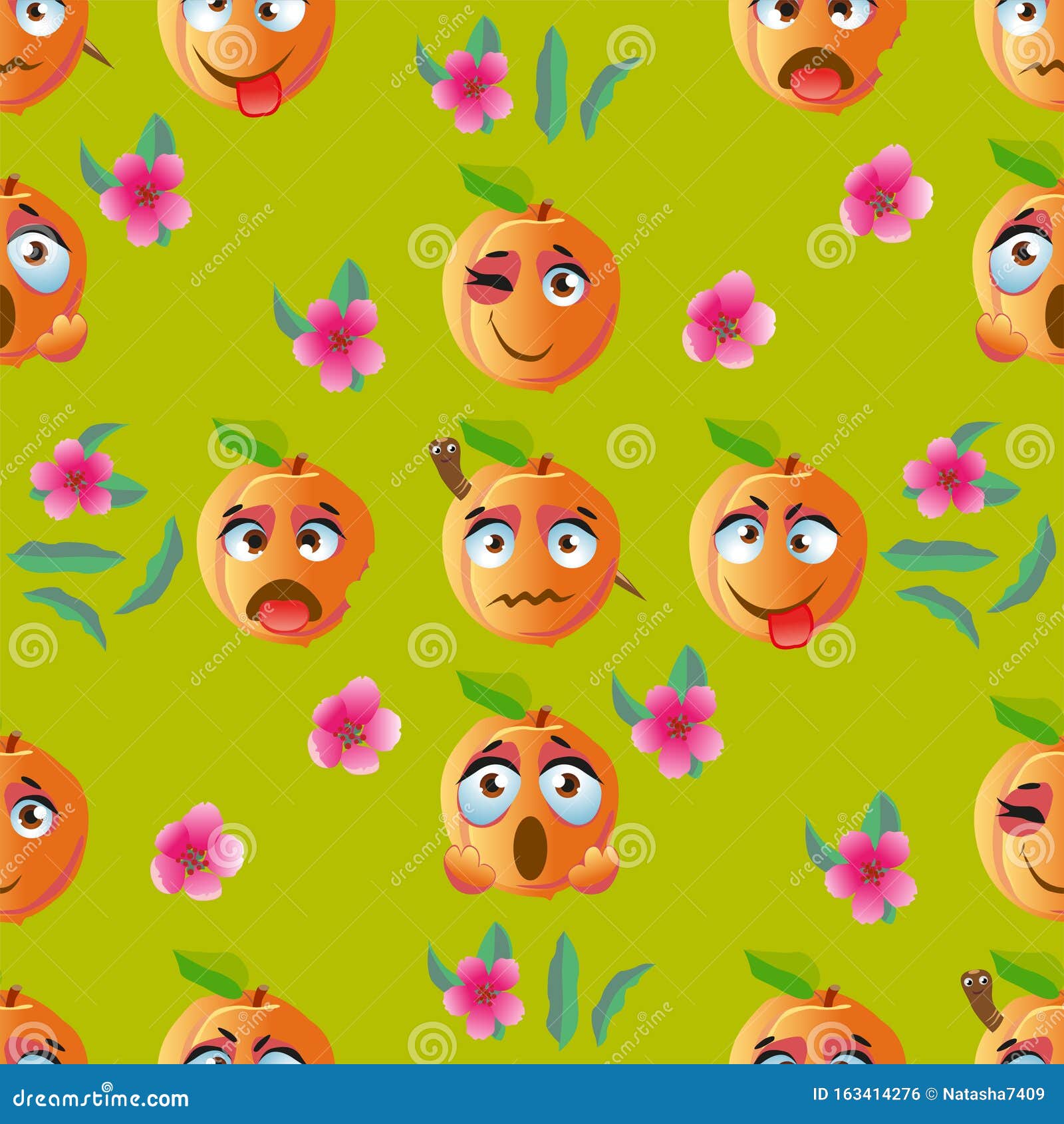 Cute Seamless Pattern with Cartoon Emoji Peaches Stock Vector ... Cute Seamless Pattern with Cartoon Emoji Peaches Stock Vector ...