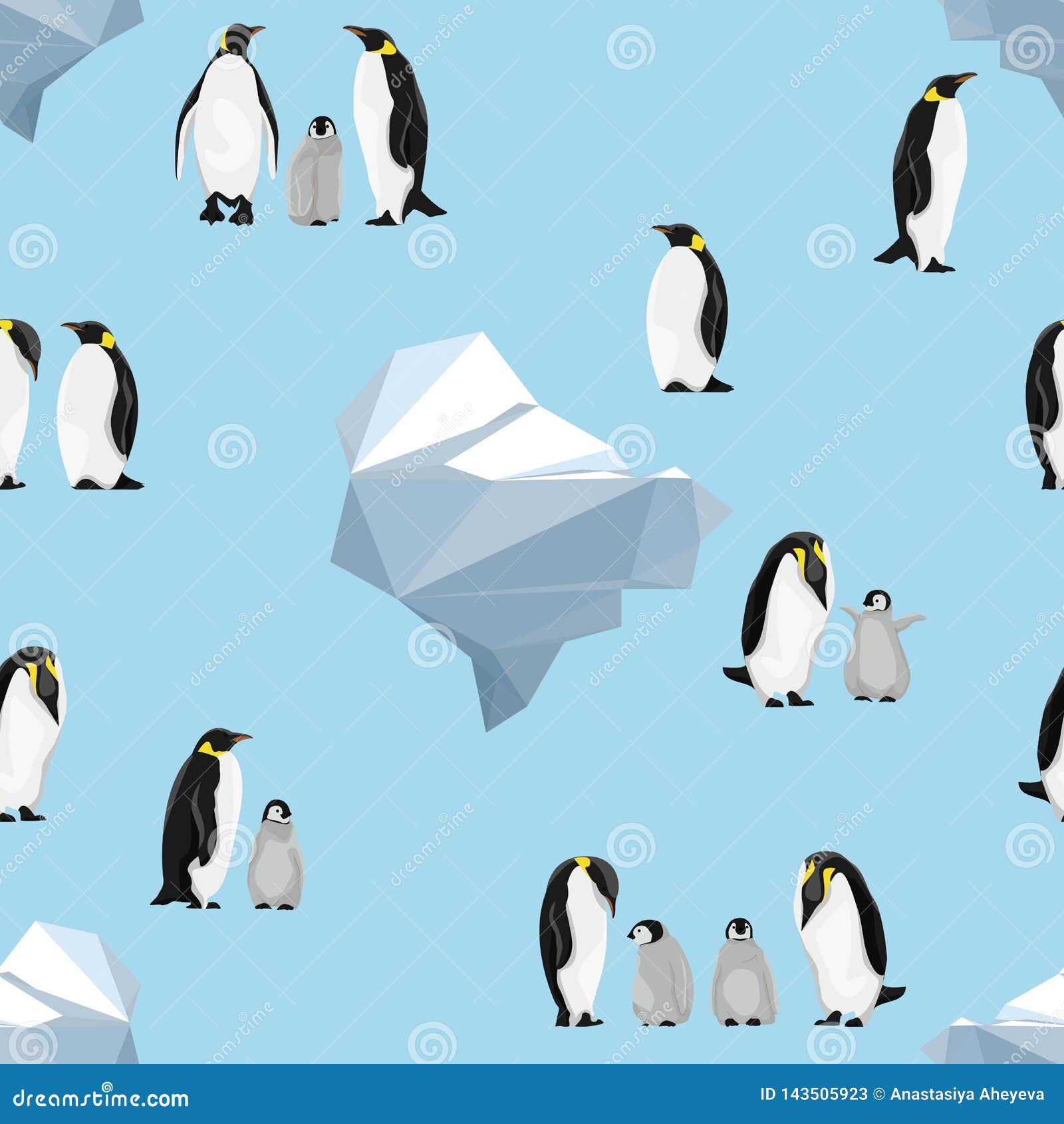 Seamless Pattern. Emperor Penguins on a Blue Background Stock Vector ...