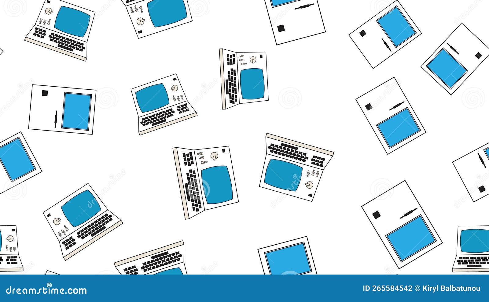 Seamless Pattern Endless Computer with Old Retro Computers, Vintage ...