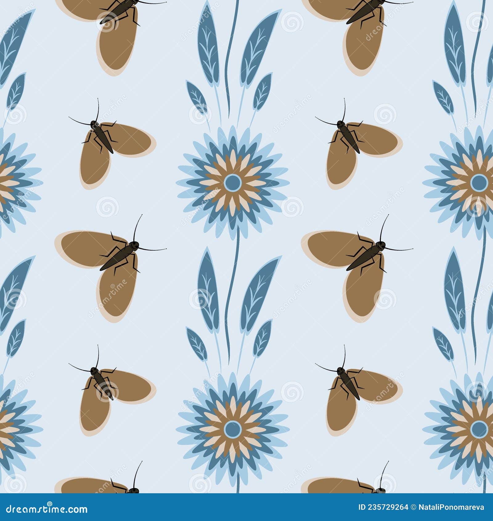 Seamless Pattern, Endless Texture - Stylized Flowers and Moths ...