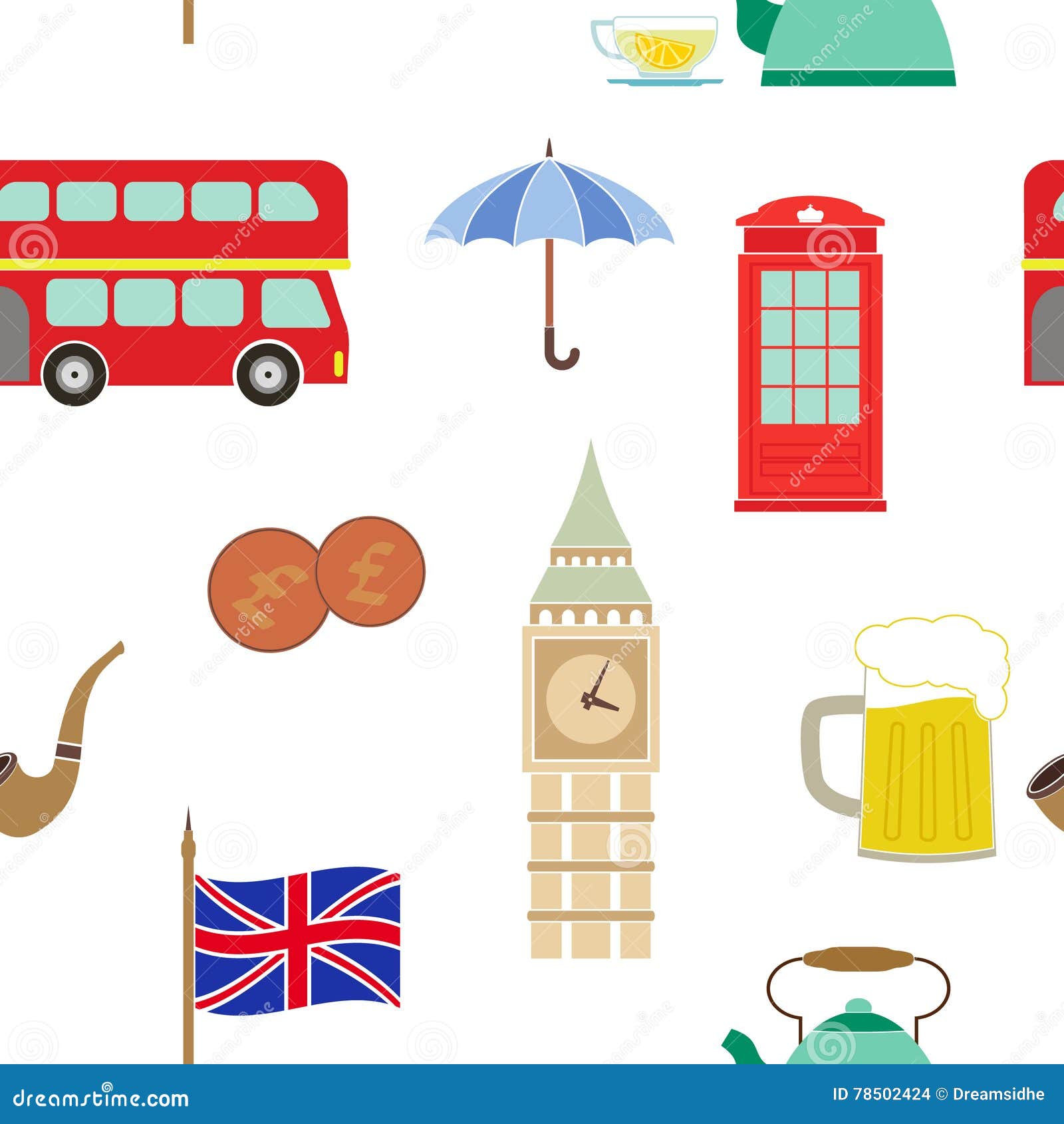 Seamless Pattern with England Icons Stock Vector - Illustration of ...