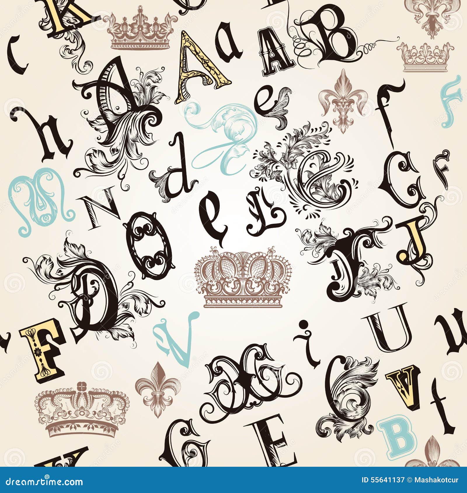 Seamless Pattern with English ABC in Retro Style Decorated by or Stock ...