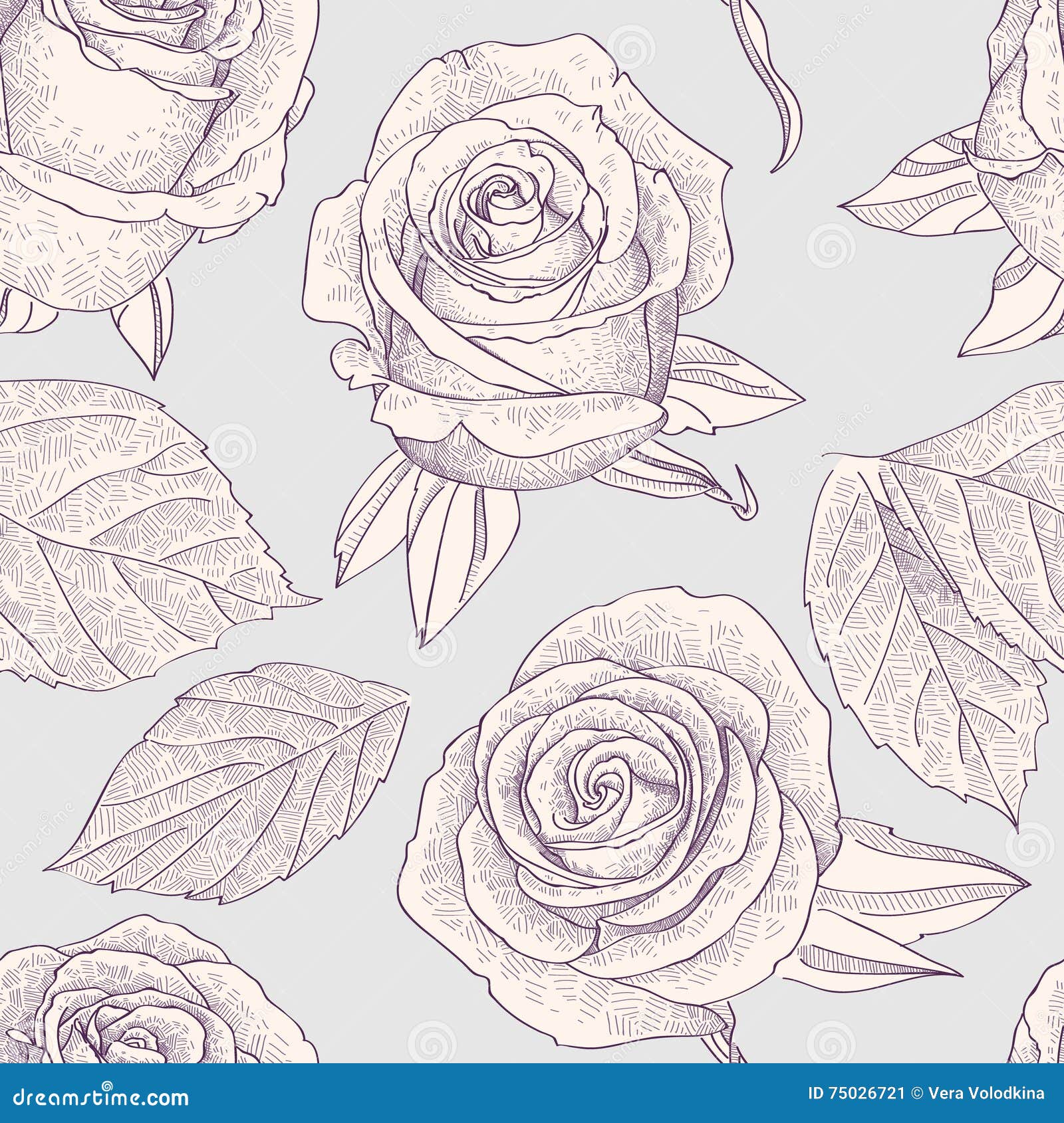 Seamless Pattern with Engraved Roses Stock Vector - Illustration of ...