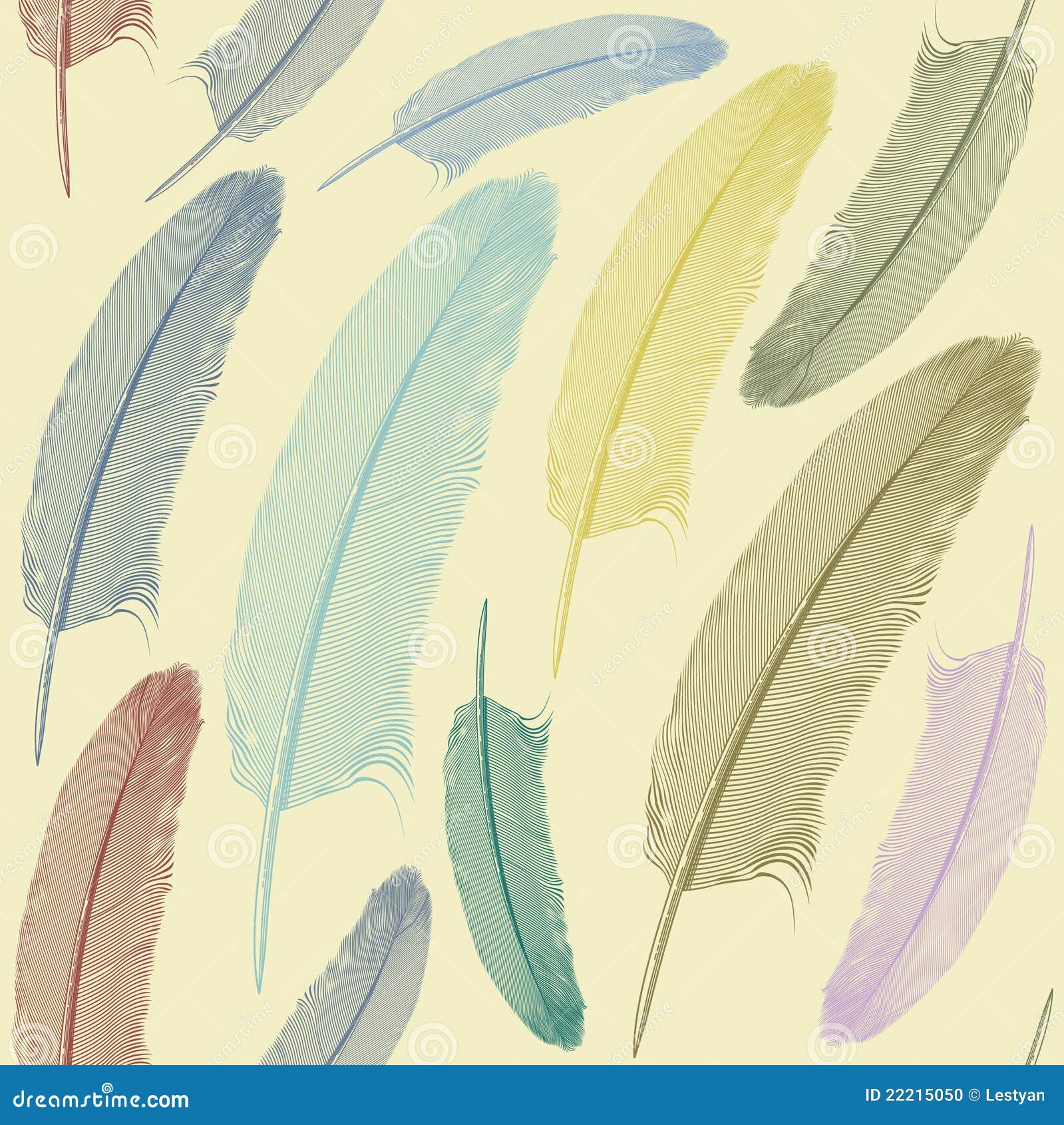 Seamless Pattern with Engraved Style Feathers Stock Vector ...