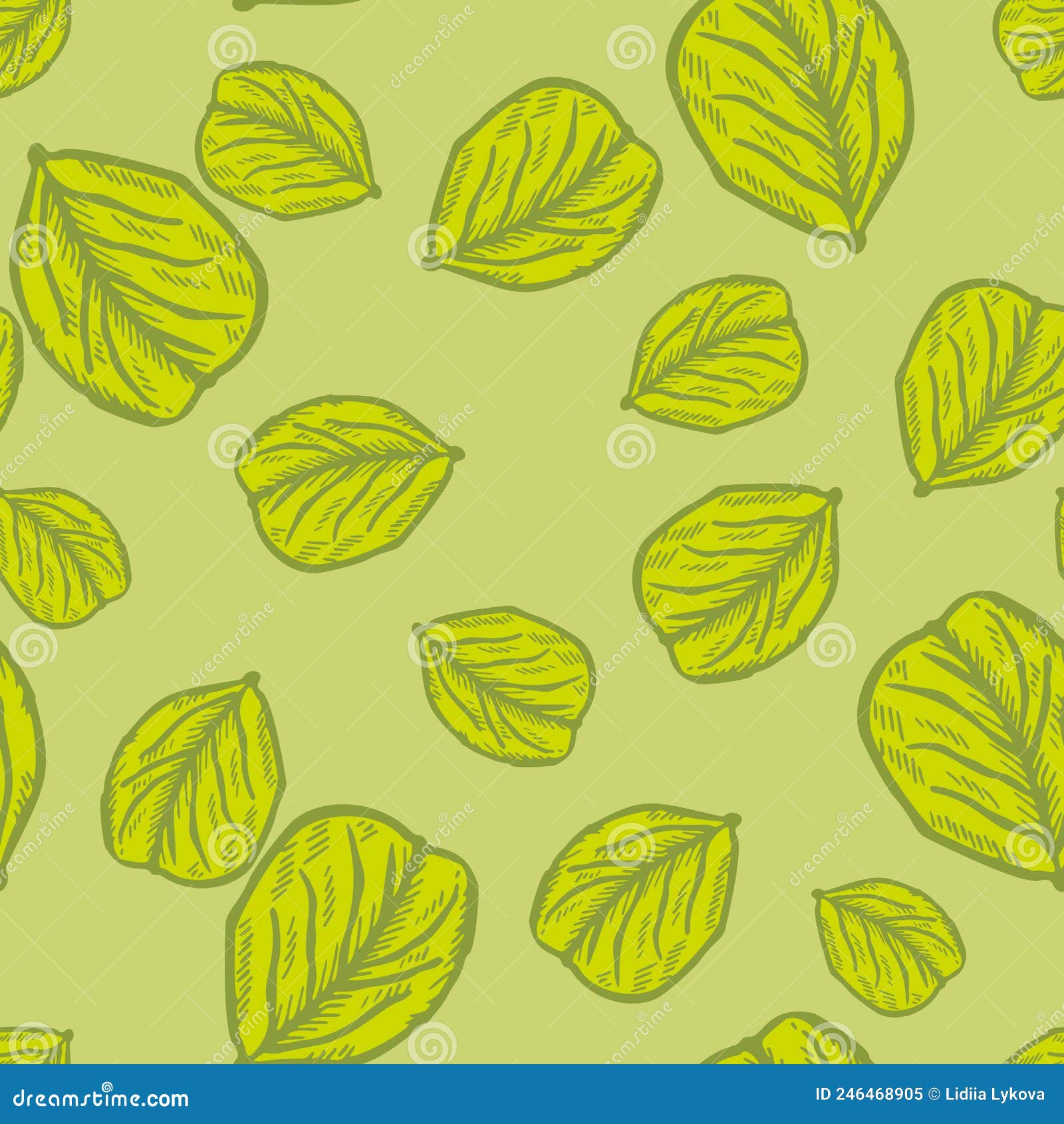 Seamless Pattern Engraved Tree Leaves. Vintage Background Botanical ...