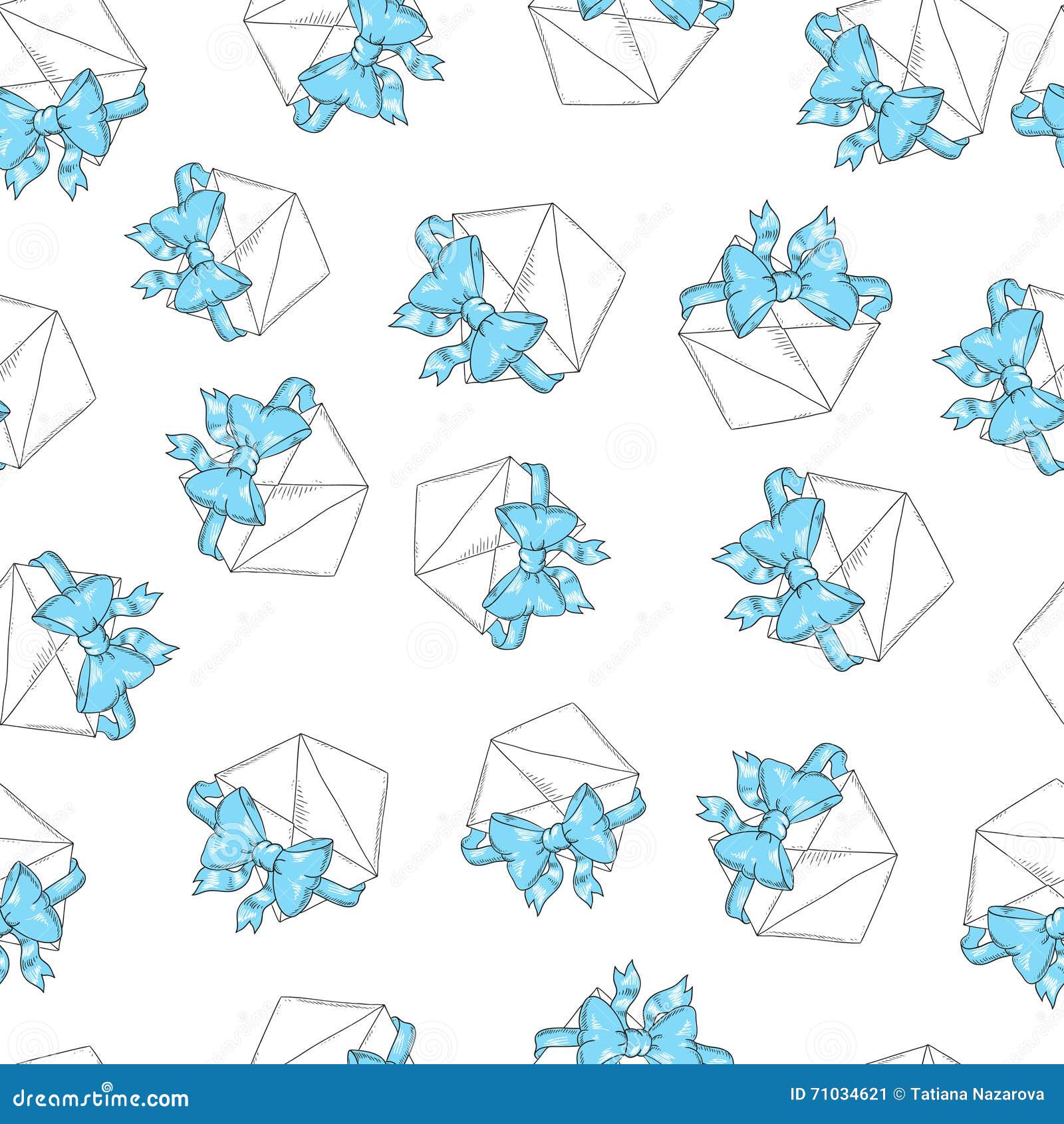Seamless Pattern Envelopes Blue Bow Stock Illustration - Illustration ...