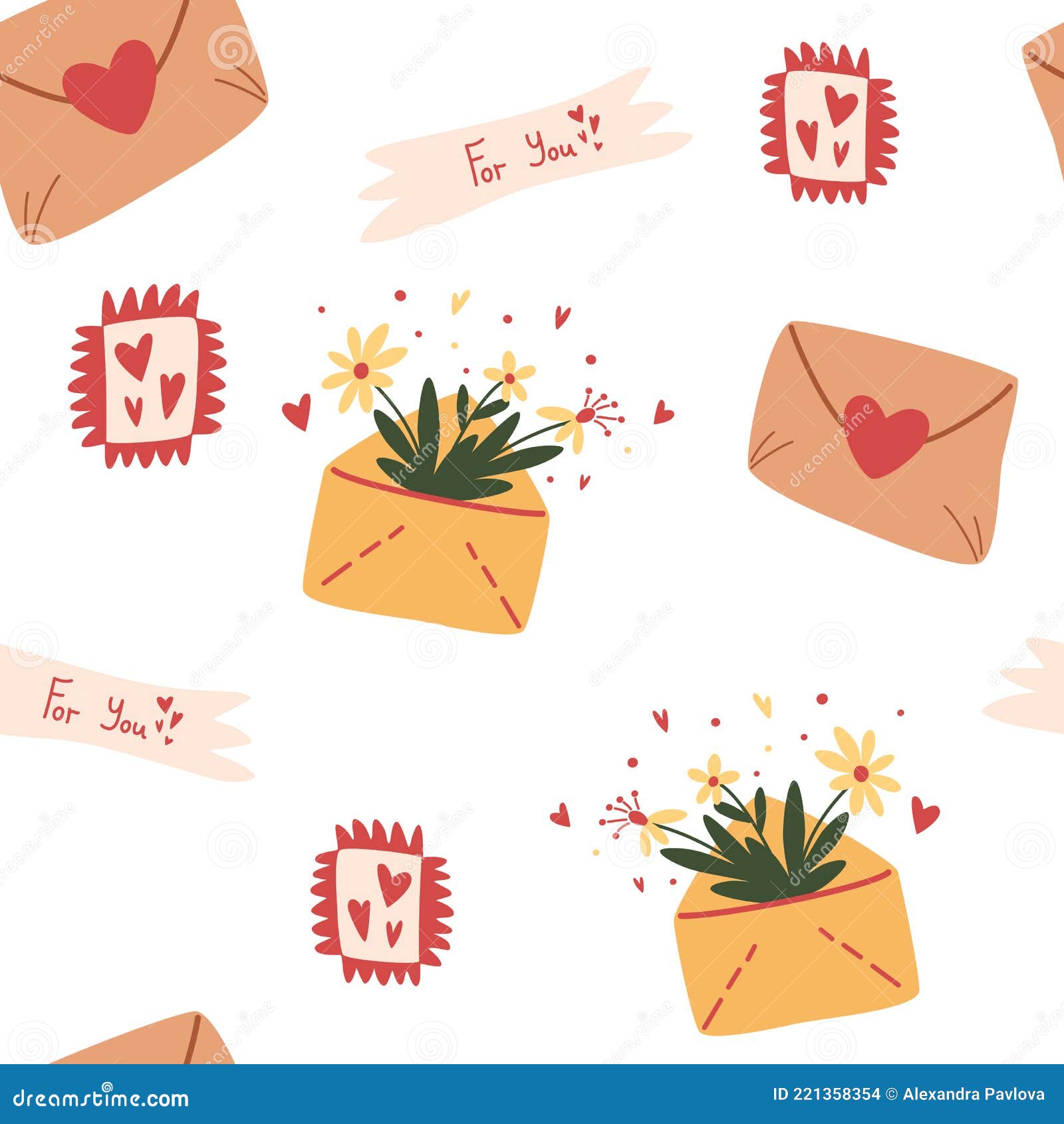 Seamless Pattern with Envelopes Romantic Message. Love Post Office ...