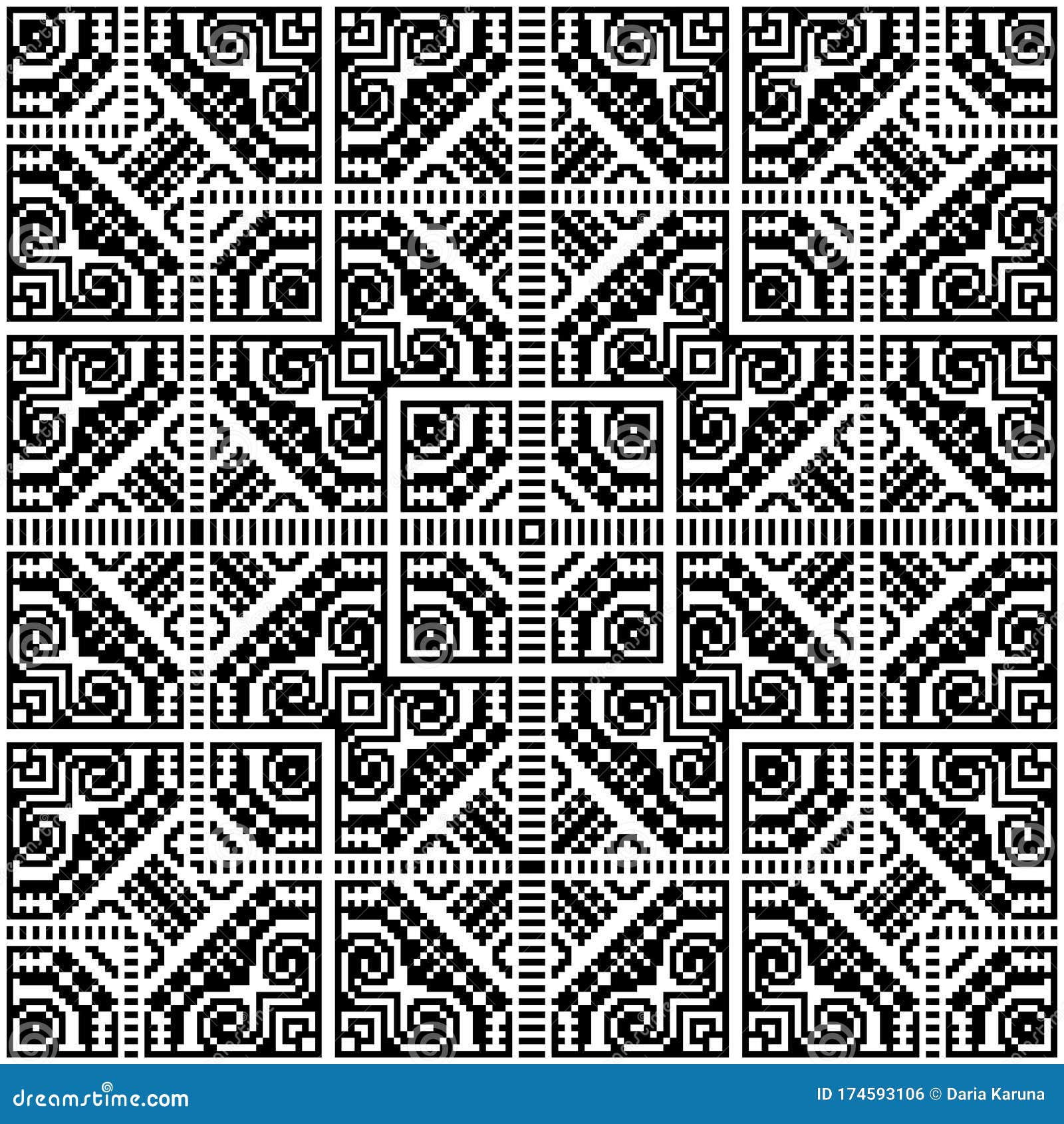 Seamless Pattern in Ethical Style. the Motif is Made in the Technique of Pixel Art Stock Vector ...